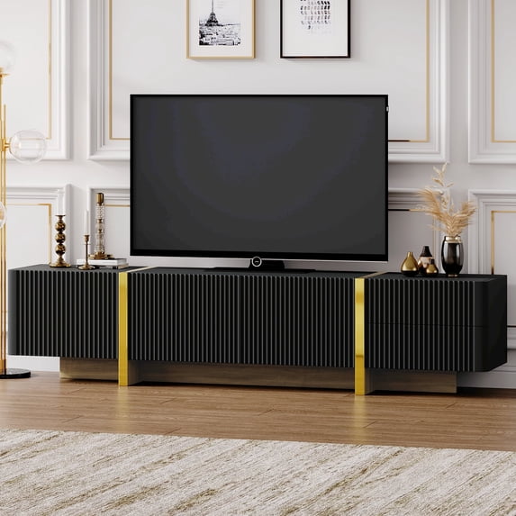 Royard Oaktree Fluted TV Stand for 80" TVs w/ Cabinets & Storage ...