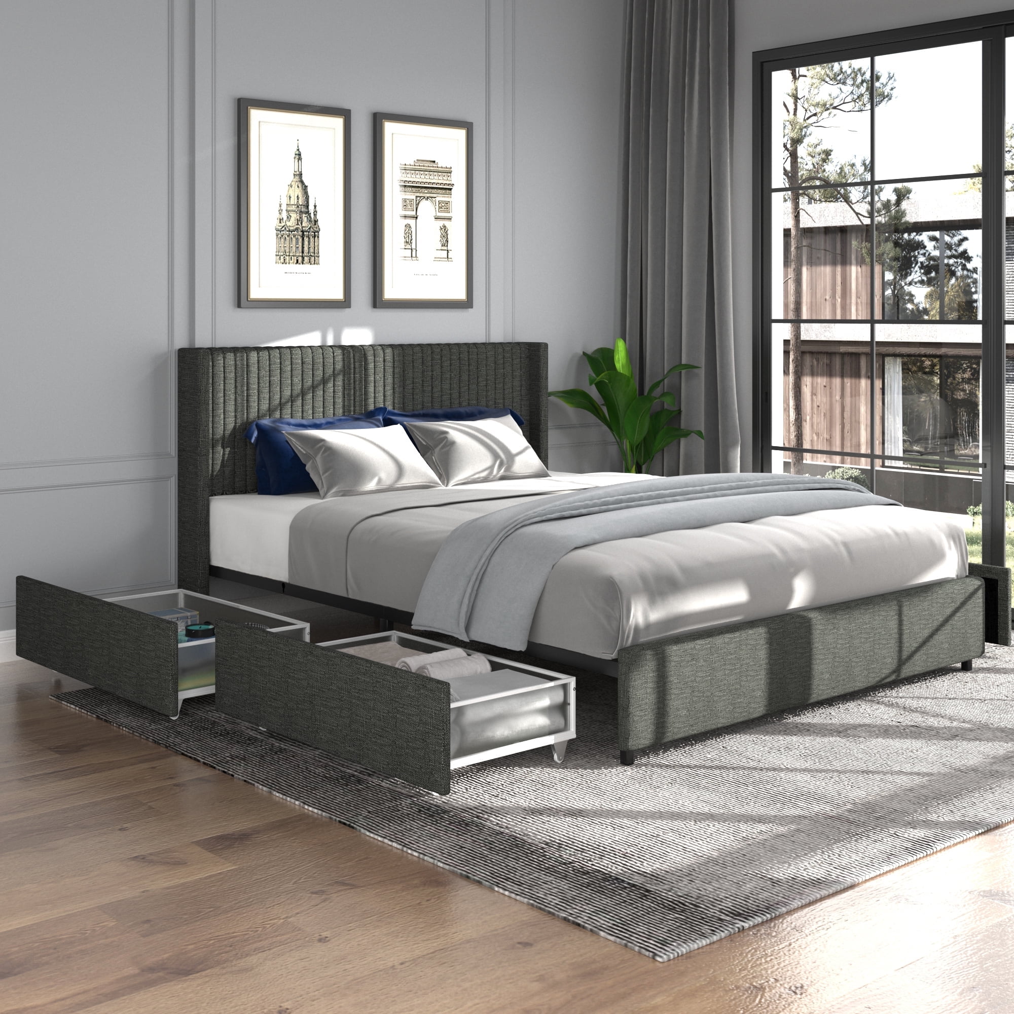 Royard Oaktree Full Size Upholstered Platform Bed with 4 Drawers ...
