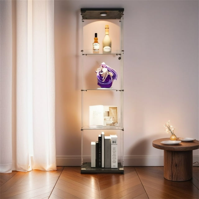 Royard Oaktree Glass Display Cabinet with LED Lights, 4 Tiers Lighted ...