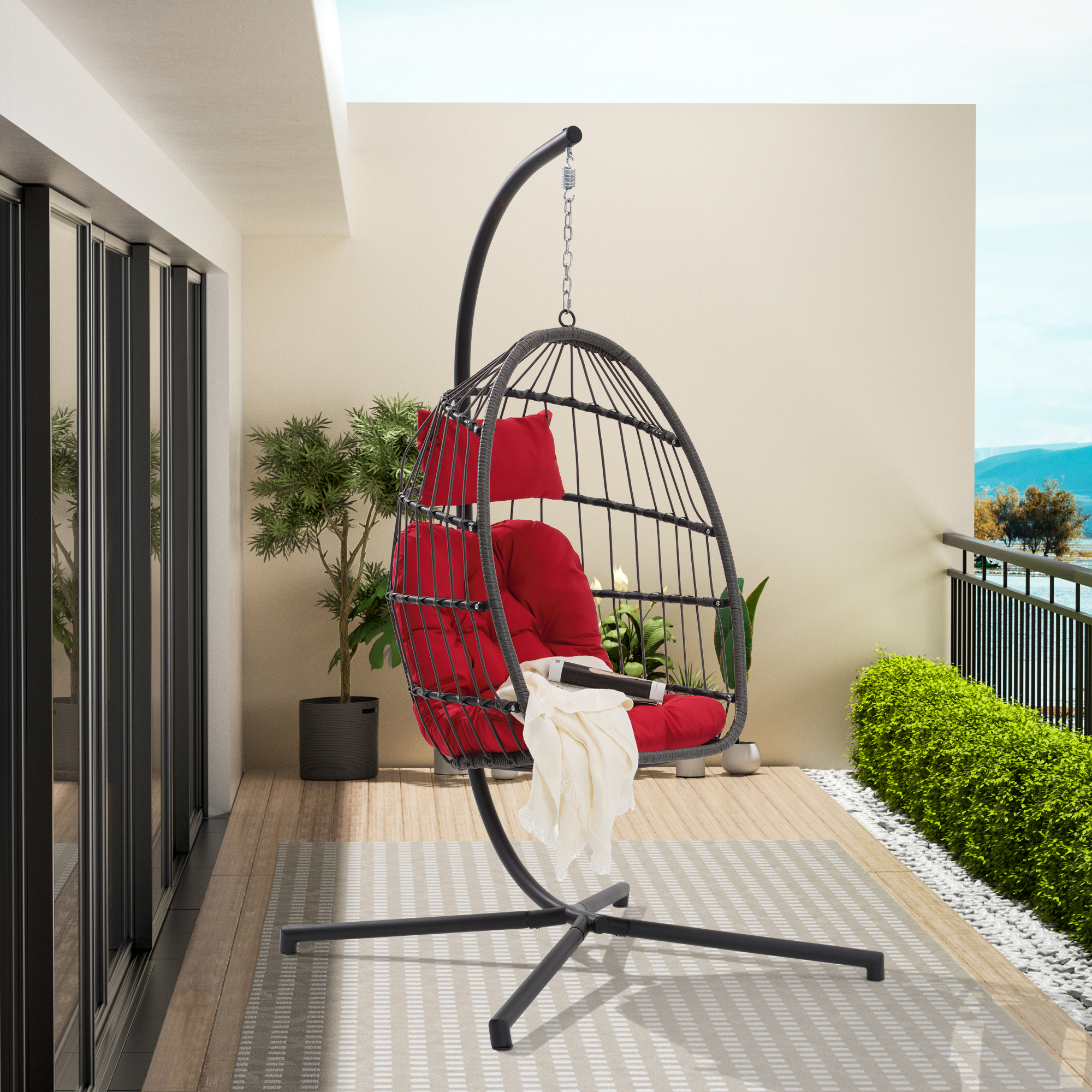 Royard Oaktree Hanging Egg Chair with Stand, Indoor Outdoor Wicker ...