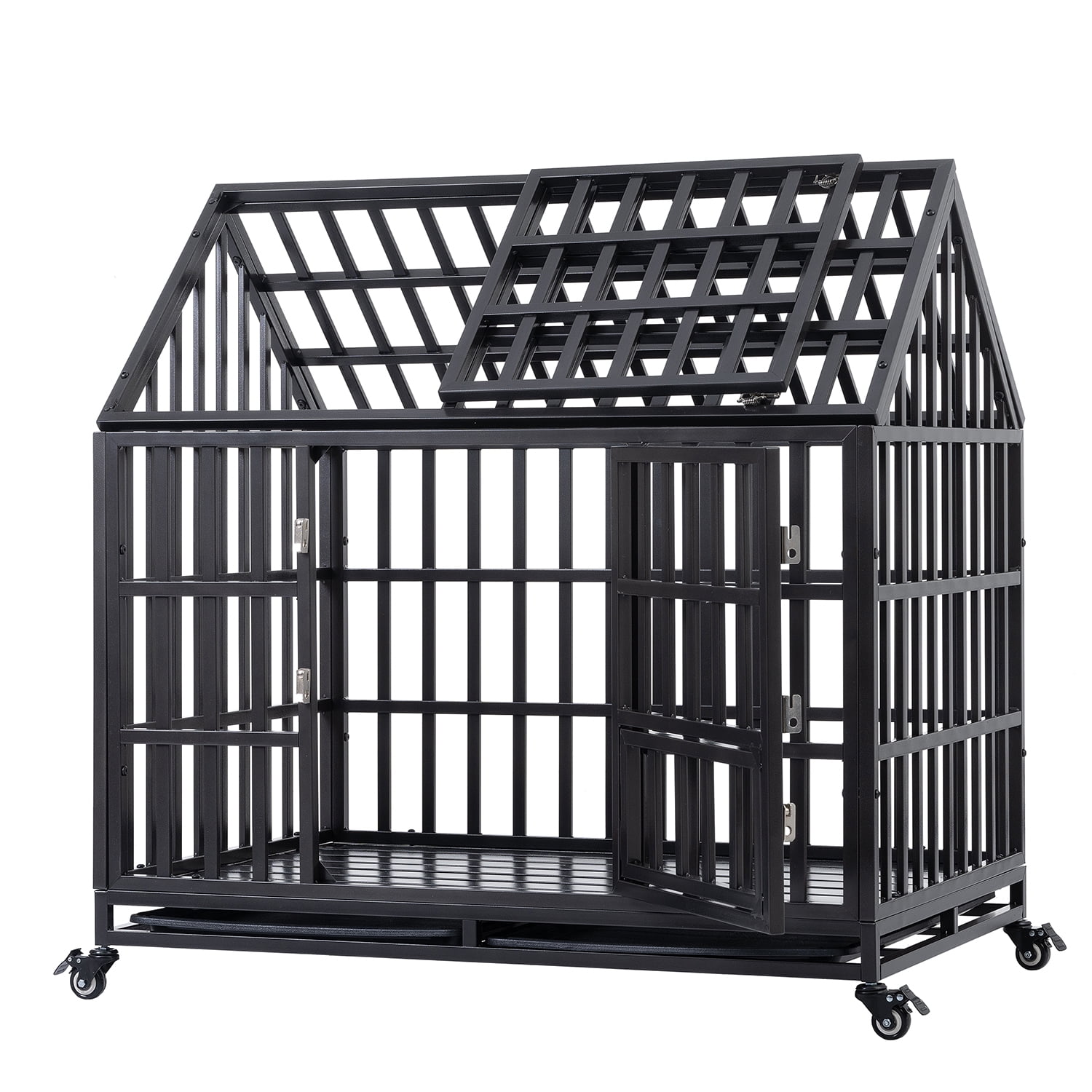 Royard Oaktree Heavy Duty Metal Dog Crate, House Shape Pet Kennel Crate ...