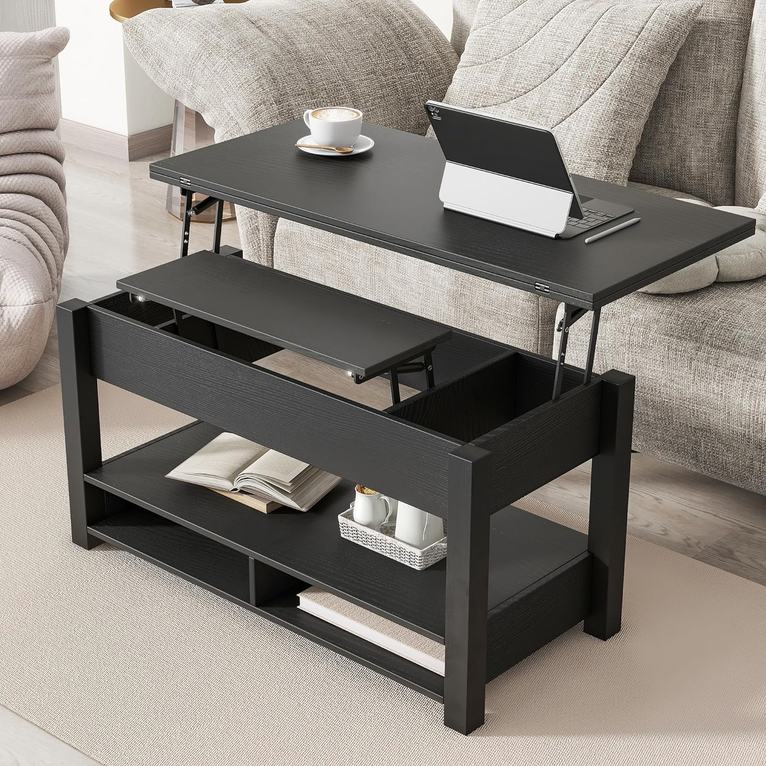 Royard Oaktree Lift Top Coffee Table, Modern Convertible Coffee Table ...