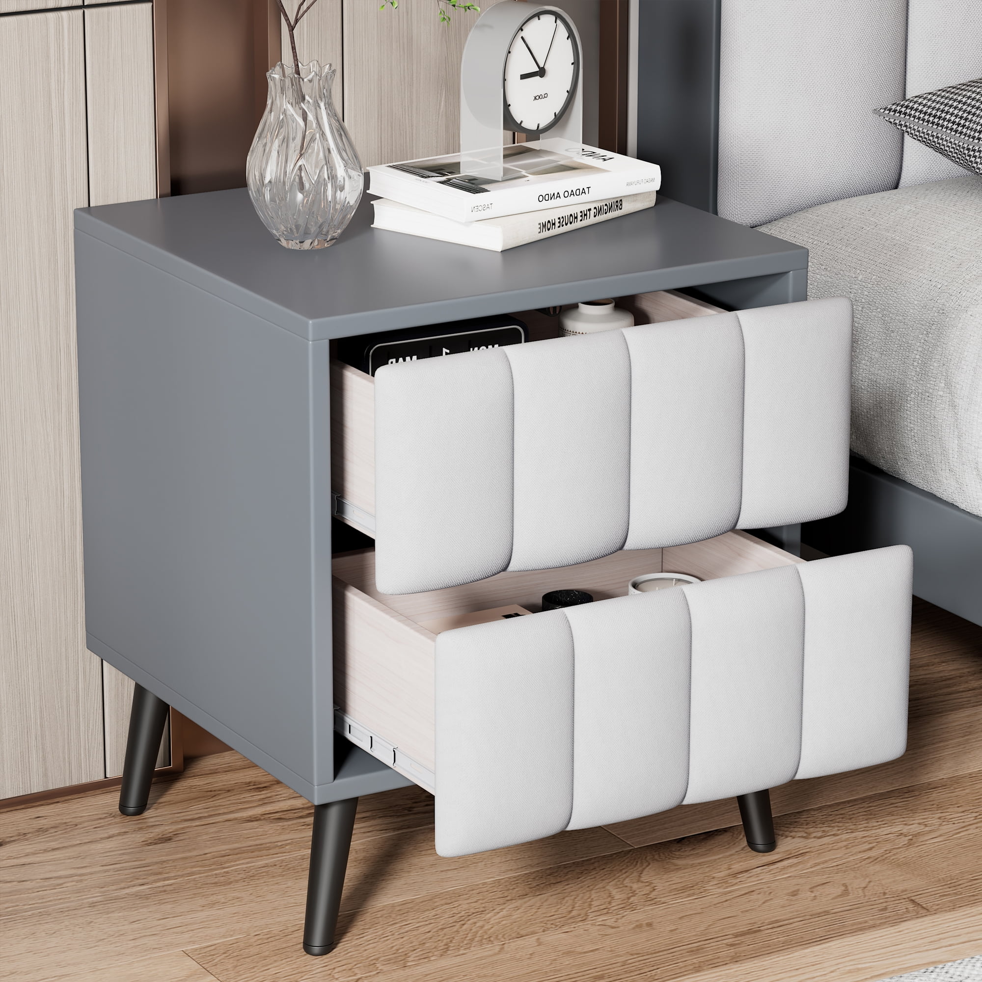 Royard Oaktree Nightstand with 2 Storage Drawers, Wooden End Side Table ...