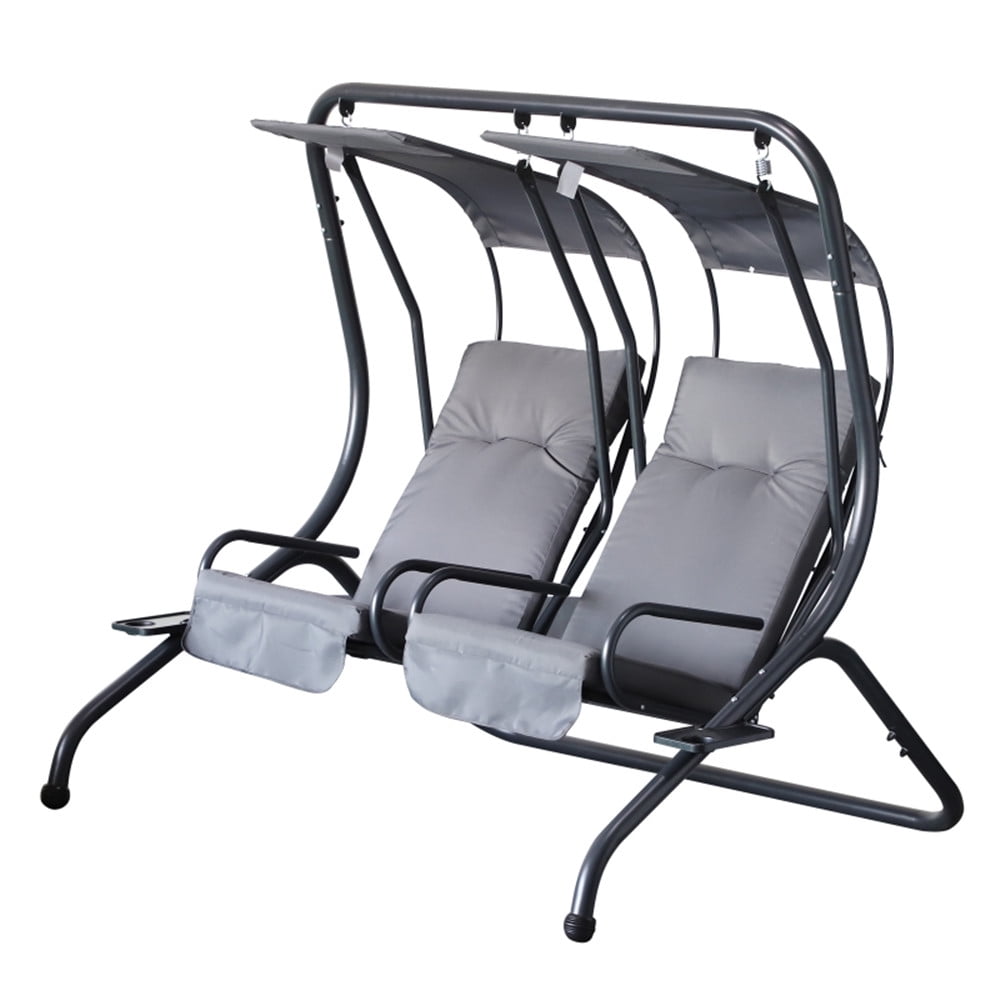 Royard Oaktree Patio Swing Chair with 2 Separate Seats and Cup Holders ...