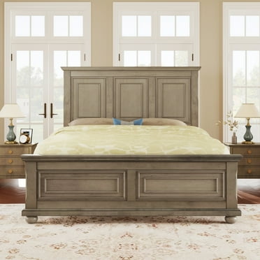 PAPROOS Full Size Bed Frame, Rustic Wood Platform Bed with Headboard ...