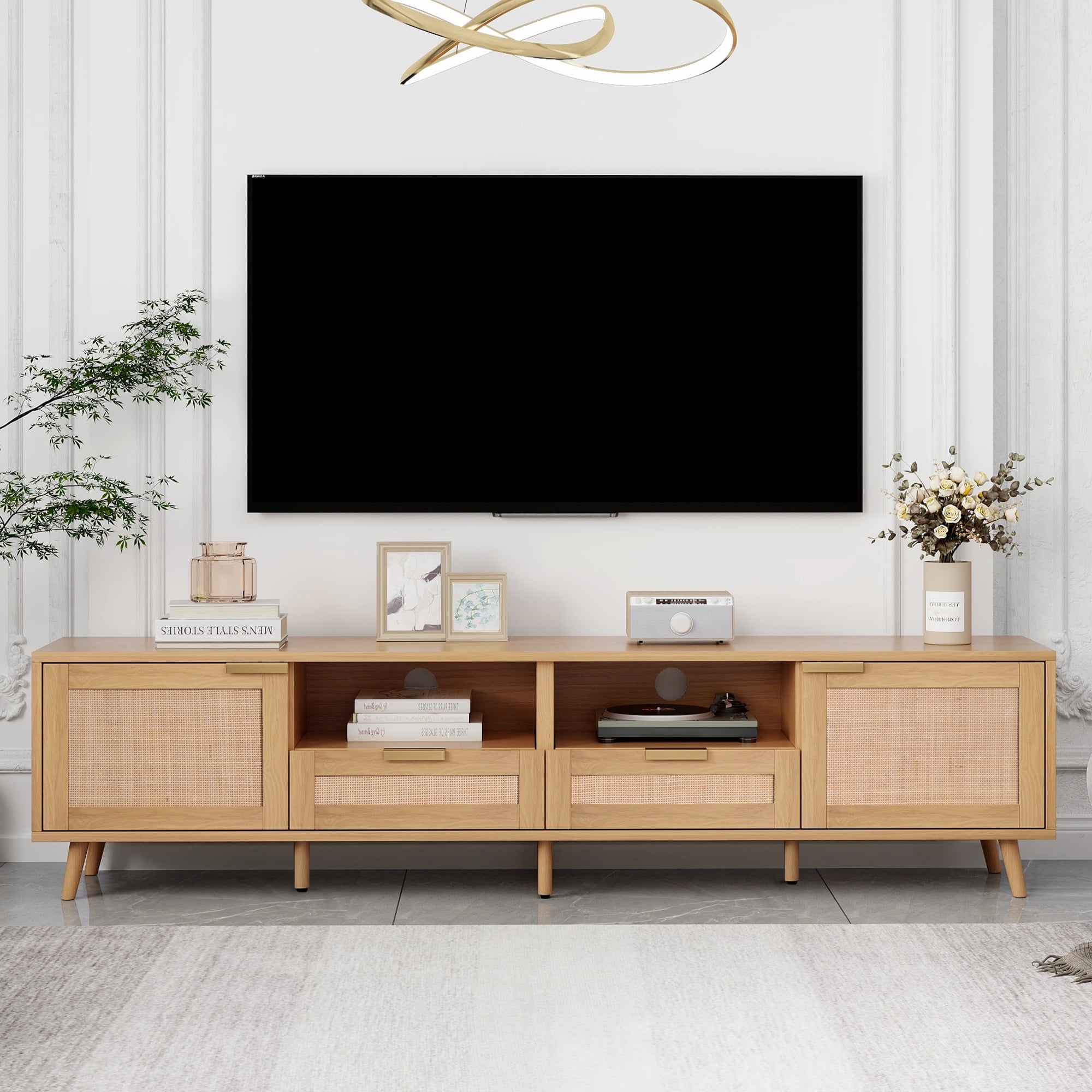 Royard Oaktree Rattan TV Stand for TVs up to 85" Boho Entertainment ...
