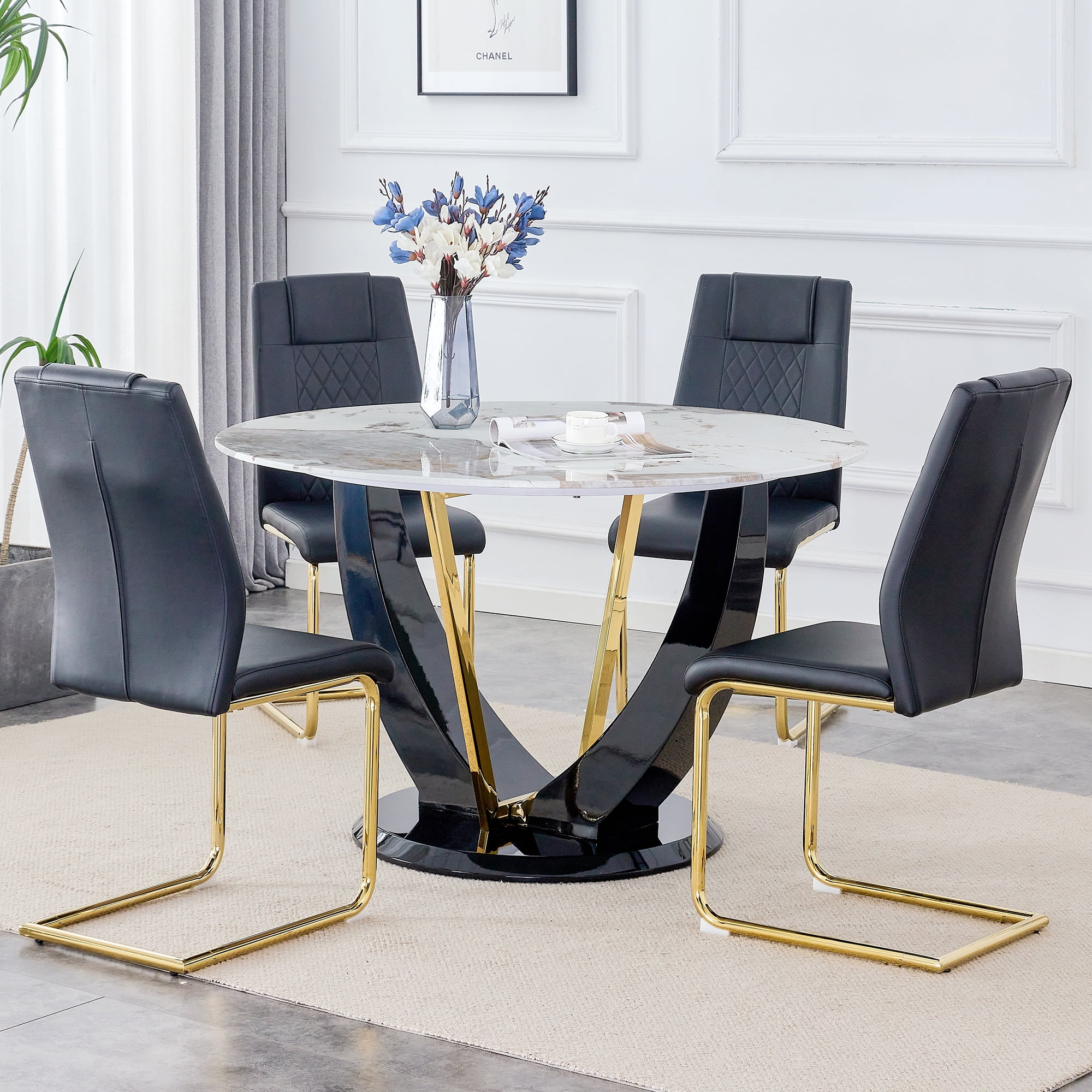 Royard Oaktree Round Dining Table Set for 4, 5-piece Kitchen Table Set ...