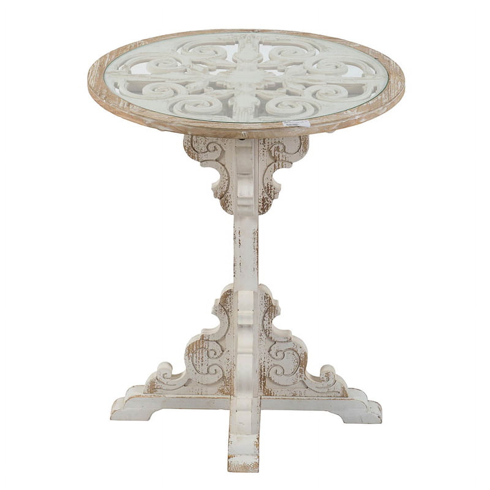 Royard Oaktree Round End Table, Rustic Farmhouse Carved Side Table with ...