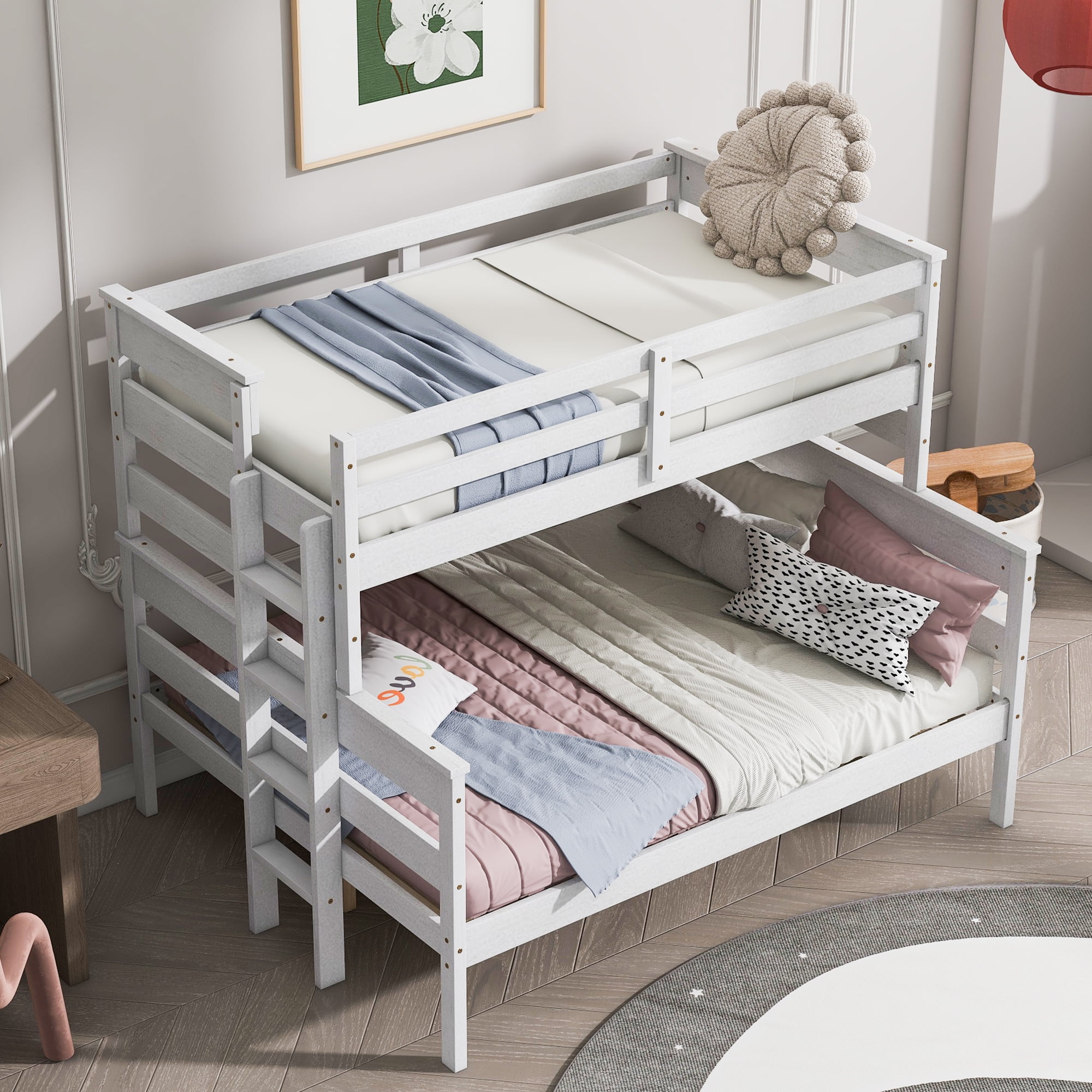 Royard Oaktree Twin over Full Bunk Bed with Guardrails and Ladder, Wood ... Royard Oaktree Twin over Full Bunk Bed with Guardrails and Ladder, Wood ...