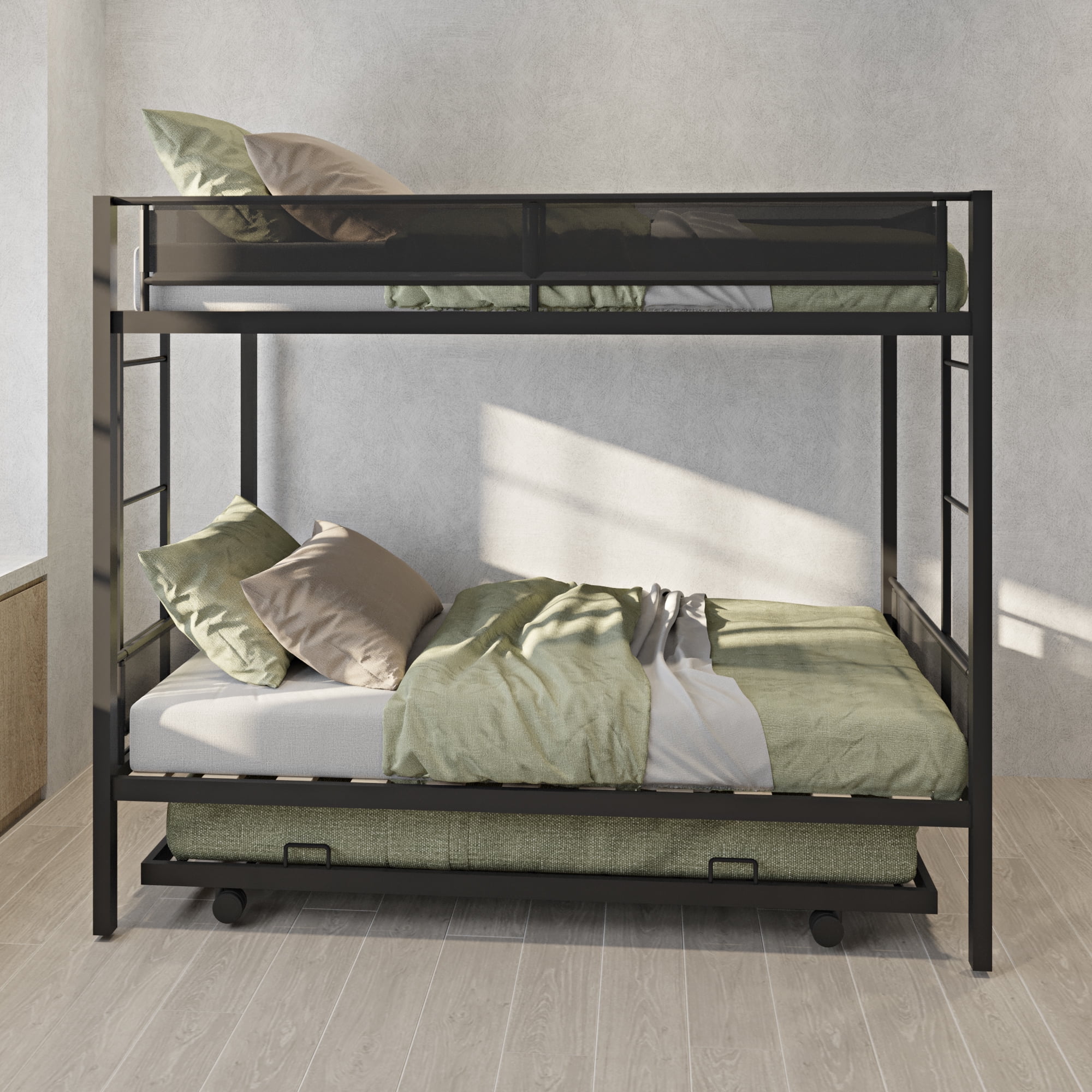 Royard Oaktree Twin over Twin Bunk Bed with Trundle Metal Bunk Bed with ...