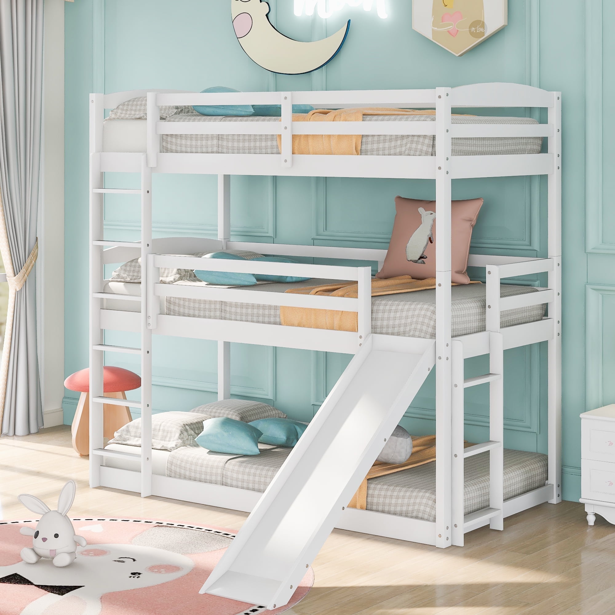 Royard Oaktree Twin-over-Twin-over-Twin Triple Bed, Modern Triple Bed ...