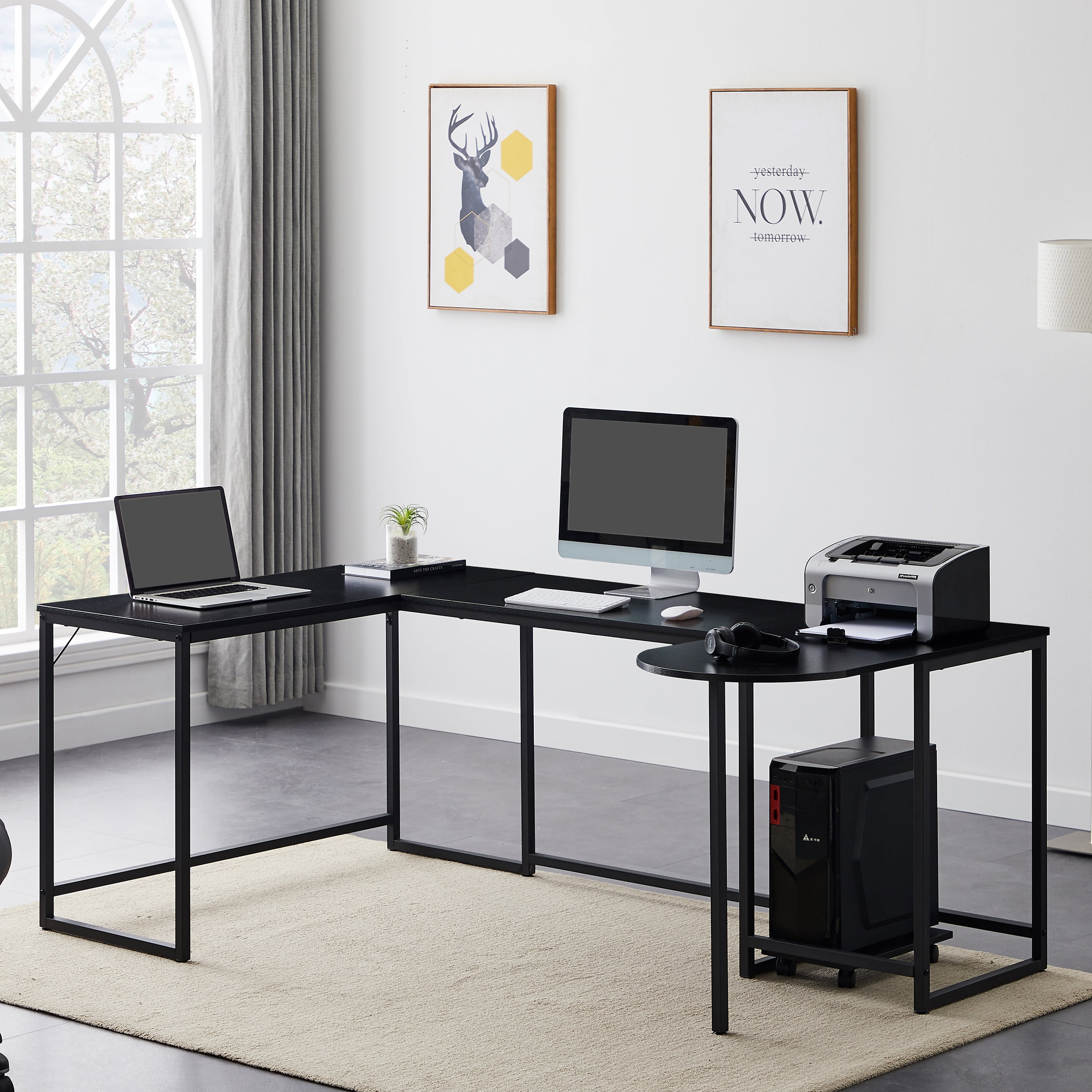 Royard Oaktree U Shaped Computer Desk, Large Office Desk with CPU Stand ...