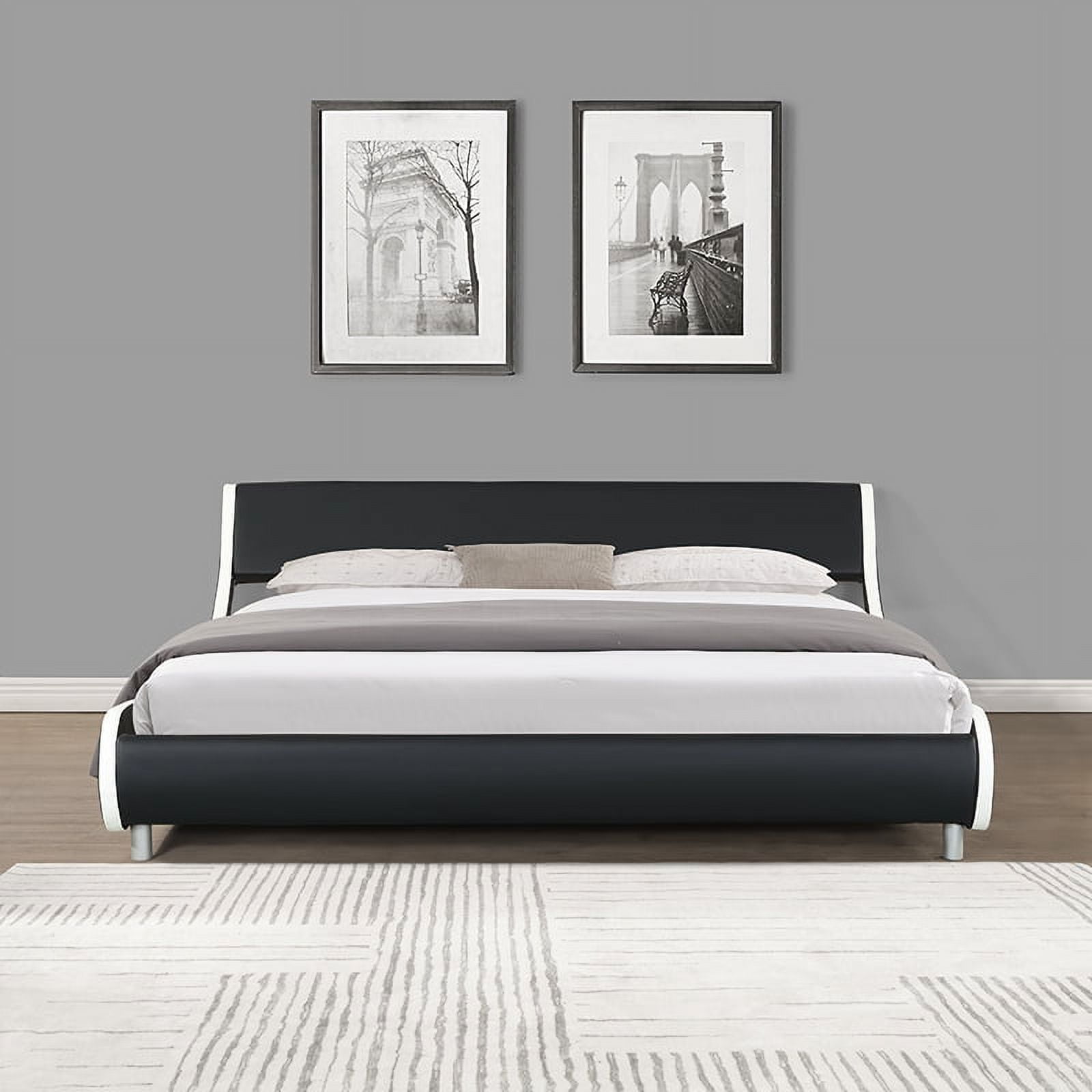 Royard Oaktree Wave-Like Curve Design Platform Bed Frame King Size Faux ...