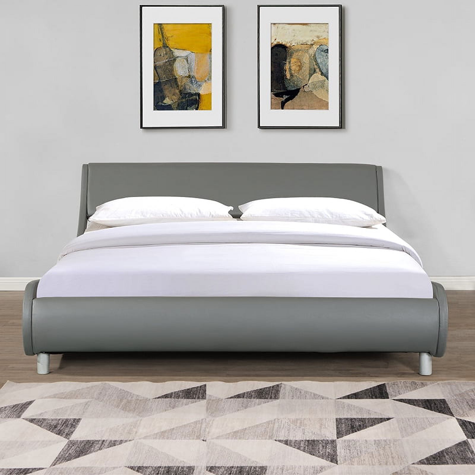 Royard Oaktree Wave-Like Curve Design Platform Bed Frame Queen Size ...