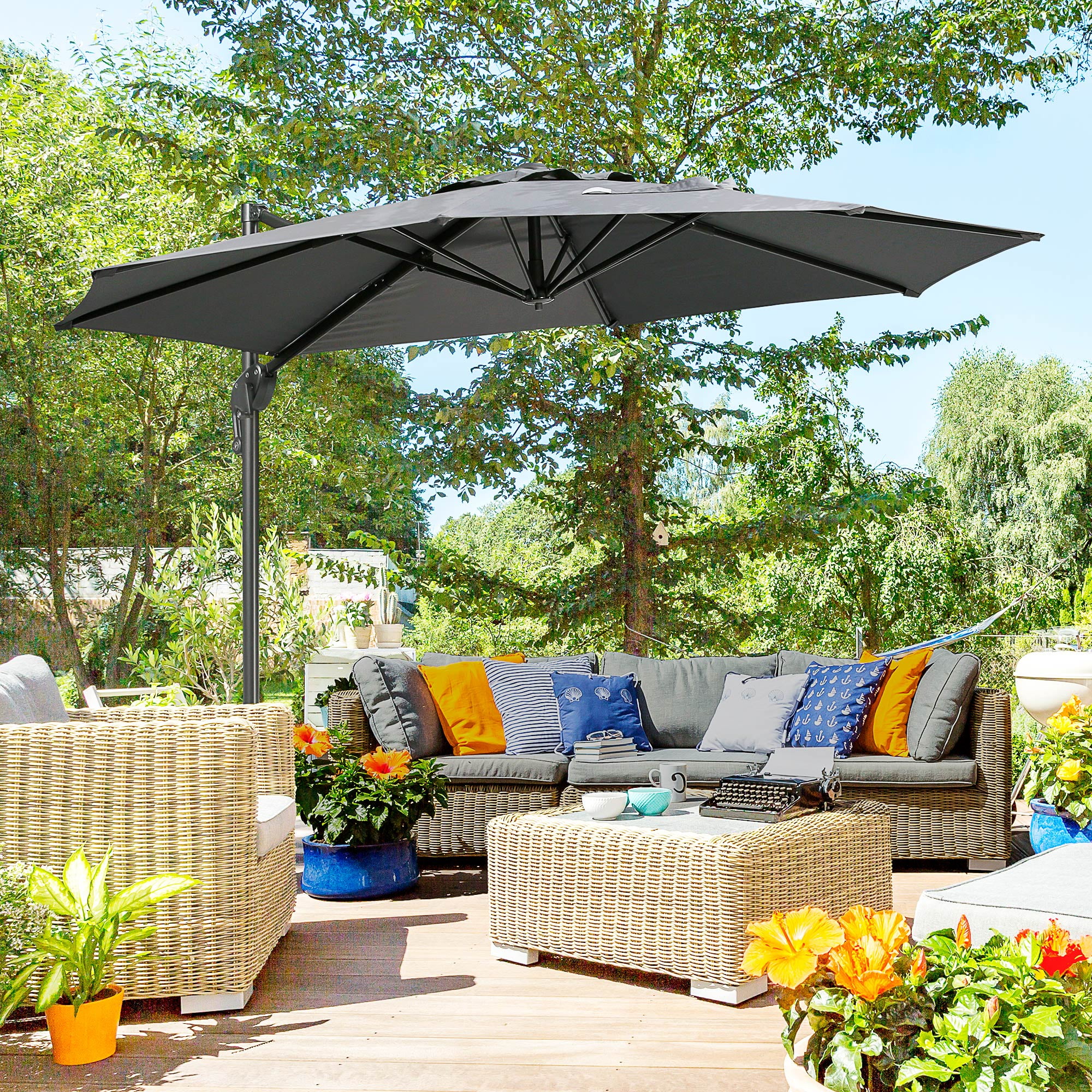Royard Oaktree10ft Offset Patio Umbrella with Cross Base, Outdoor ...