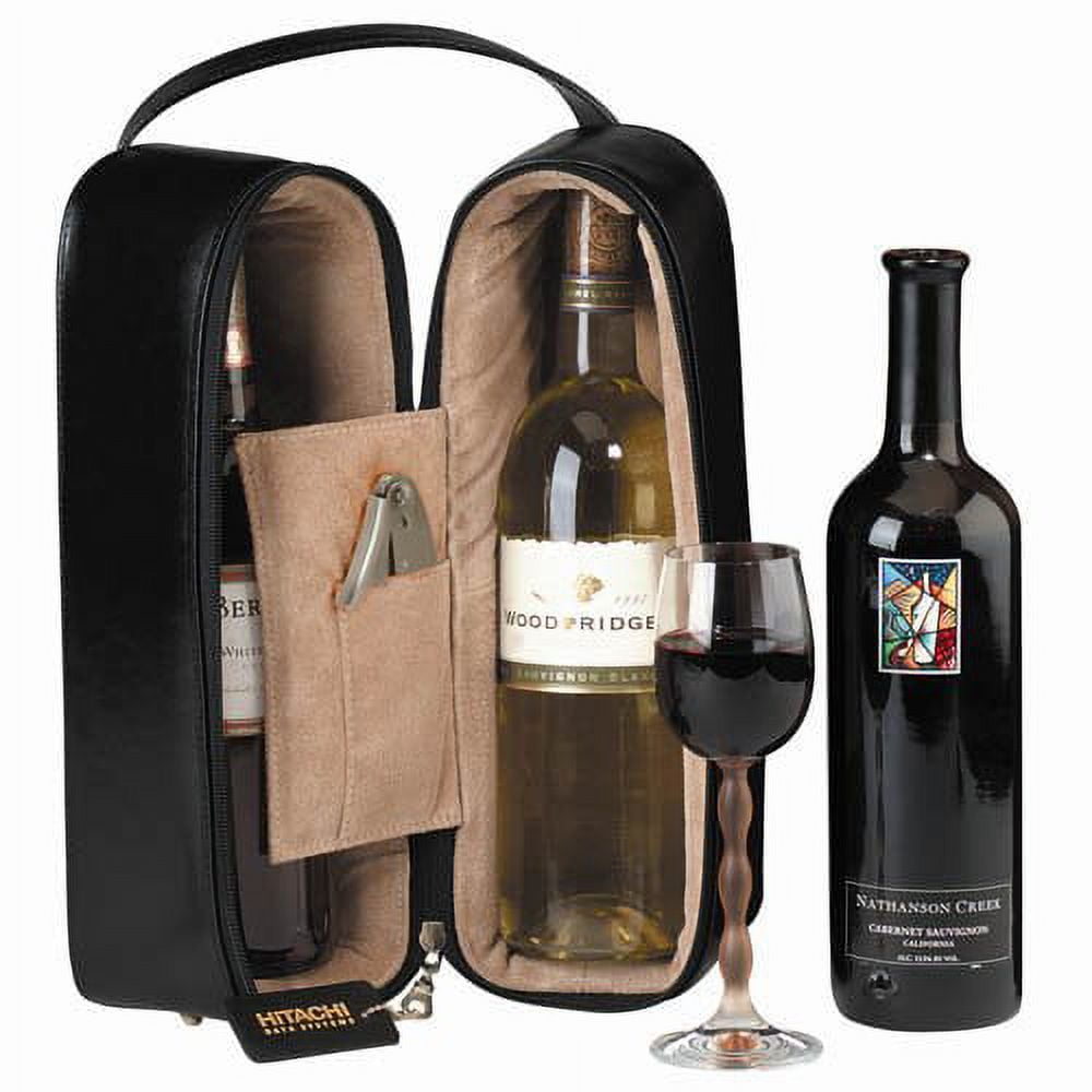 Royce Black Leather Luxury Suede Lined Double Wine Carrying Case ...