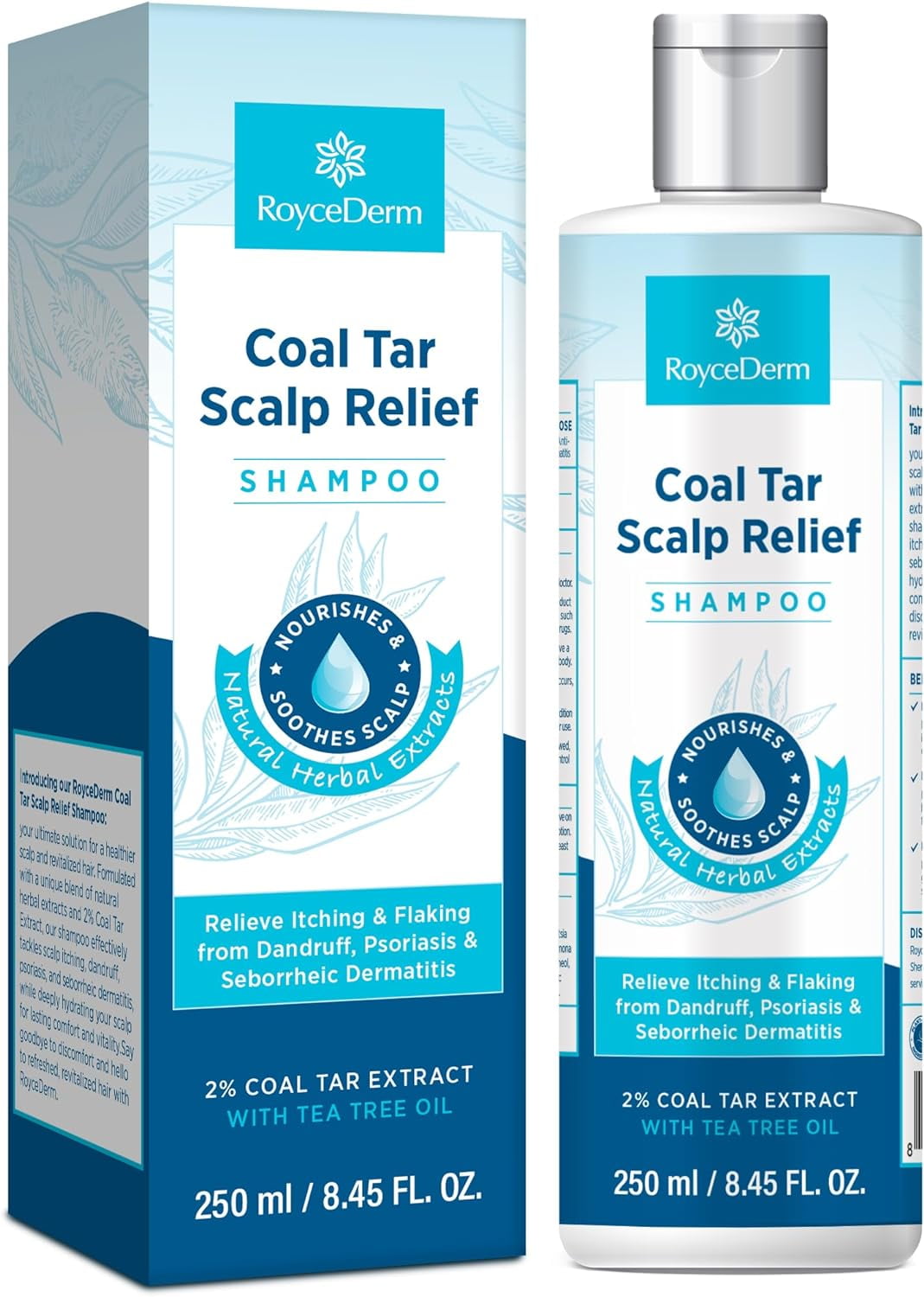RoyceDerm Coal Tar Dandruff Shampoo: Extra Strength 2% Coal Tar Extract Medicated Gel for Rapid ...