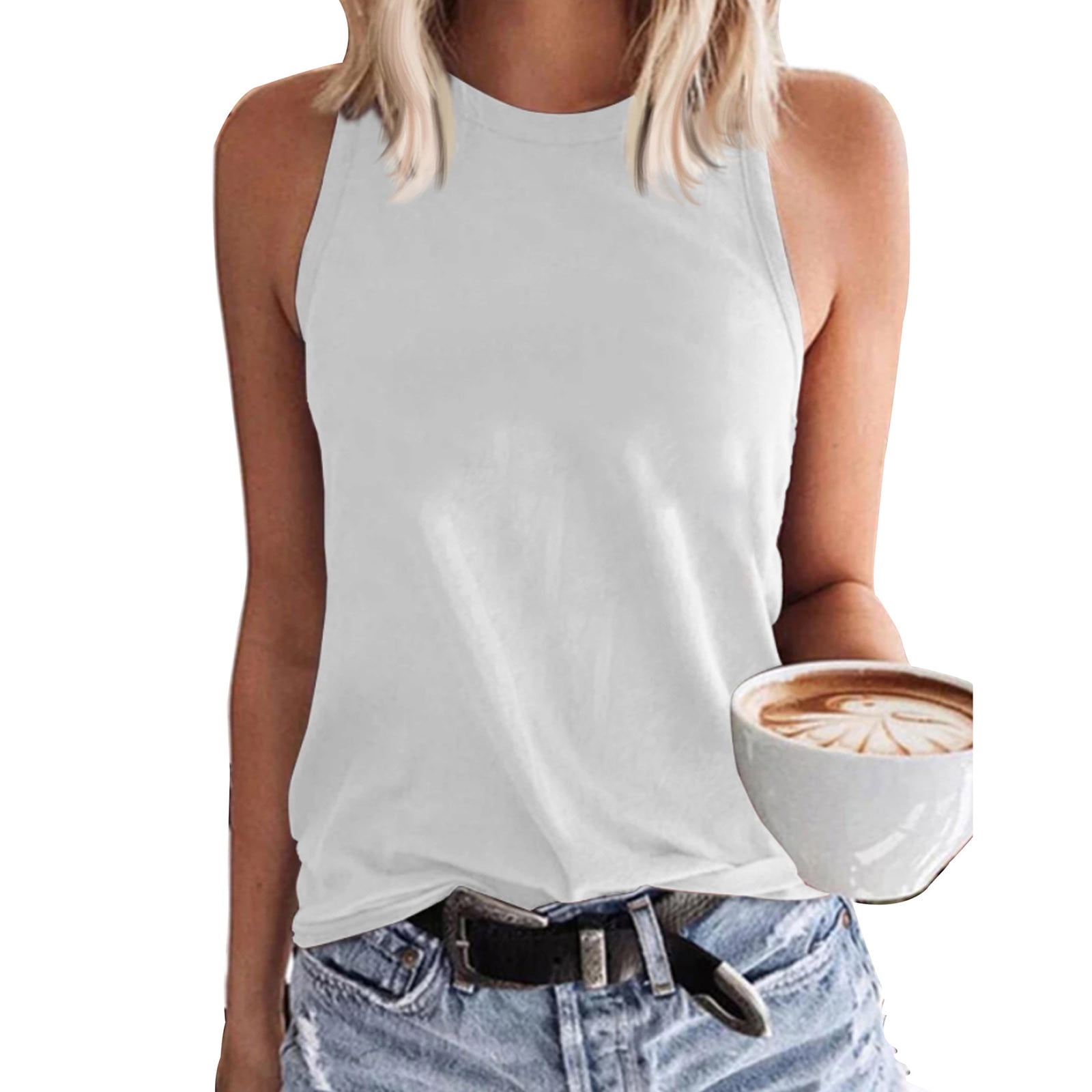 Royisotas Casual Ladies Tank Tops White Sleeveless Summer Womens ...