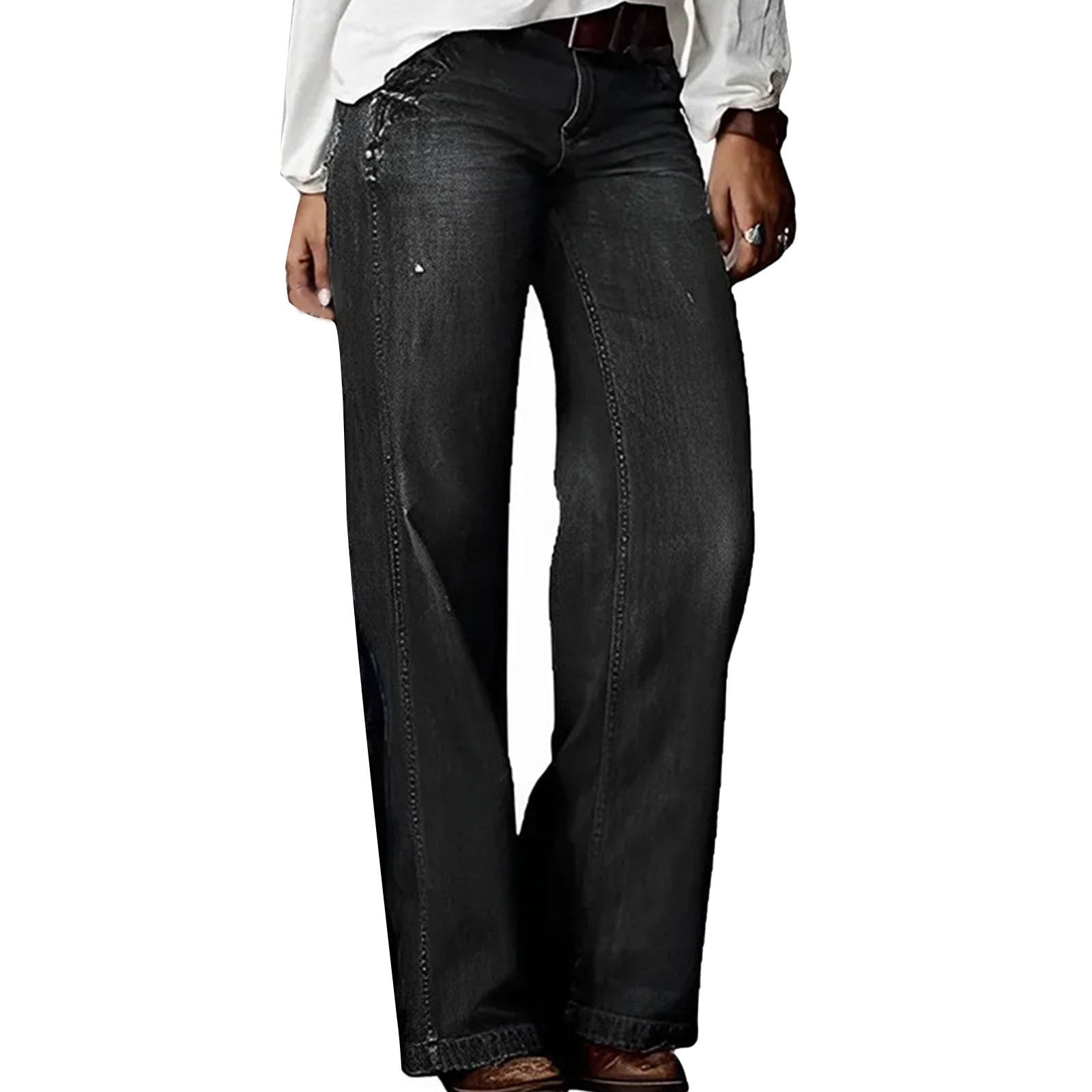 Royisotas Casual Women Pants High Waist Denim Wide Leg Summer Straight ...