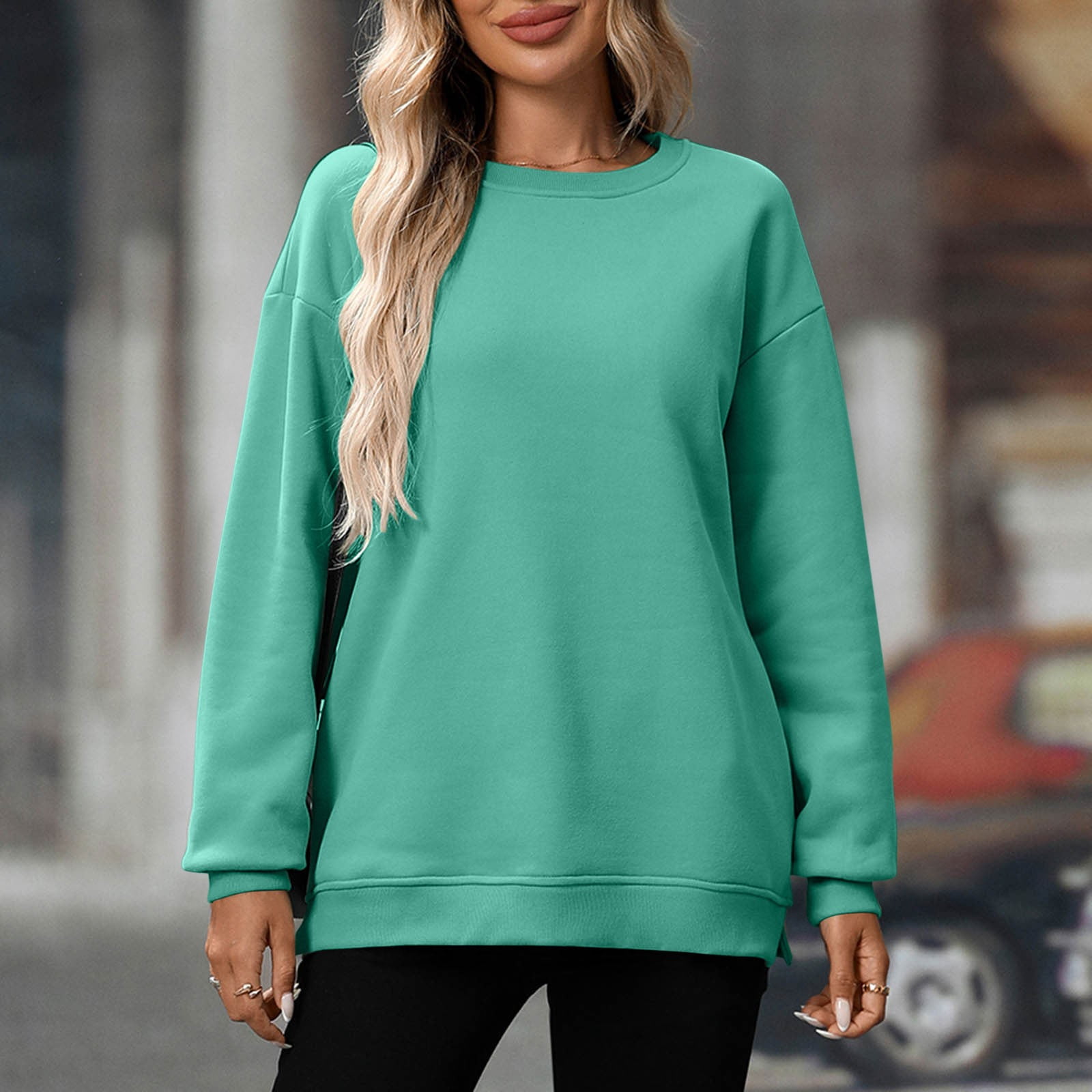 Royisotas Plain Womens Sweatshirts Tunic Crewneck Oversized Long Sleeve ...