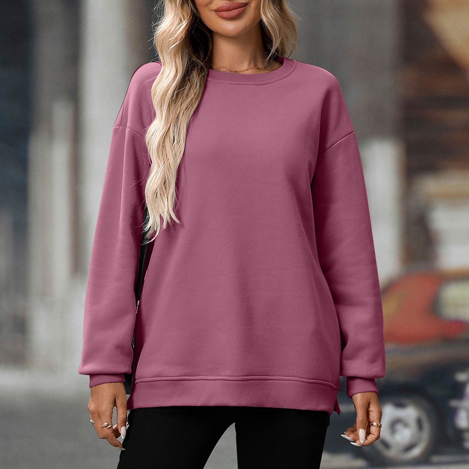 Royisotas Tunic Sweatshirts for Women 2025 Solid Crew Neck Oversized ...