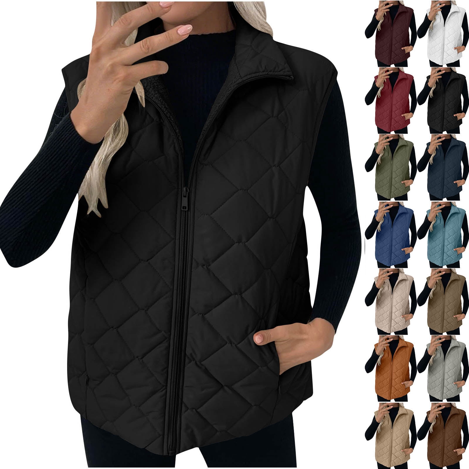 Royisotas Vests for Women Stand Collar Lightweight Zipper Jacket ...