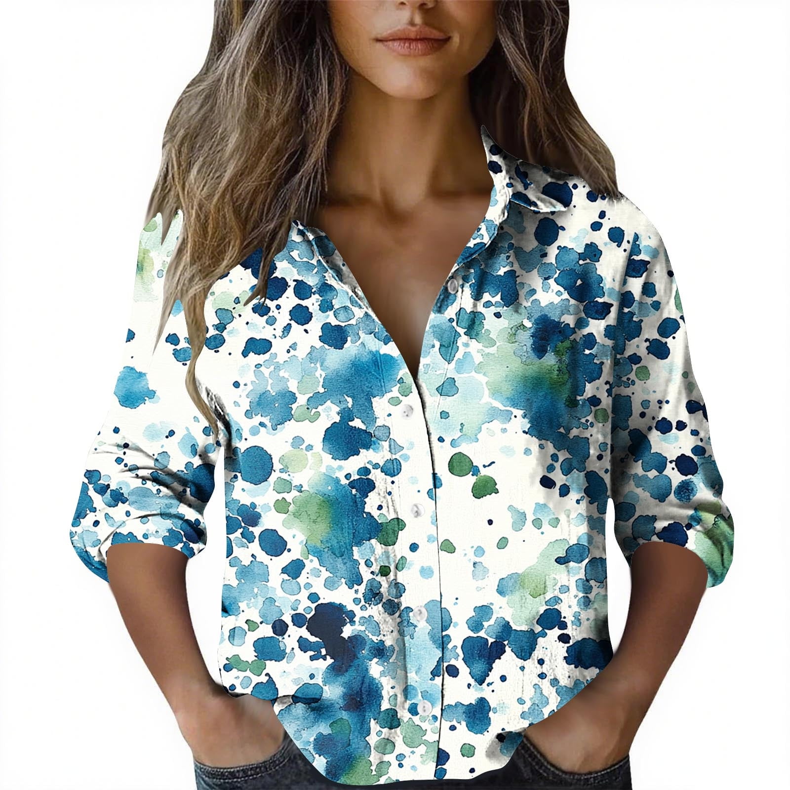 Royisotas Womens Button up Shirts Christmas Blouses Casual Collar ...