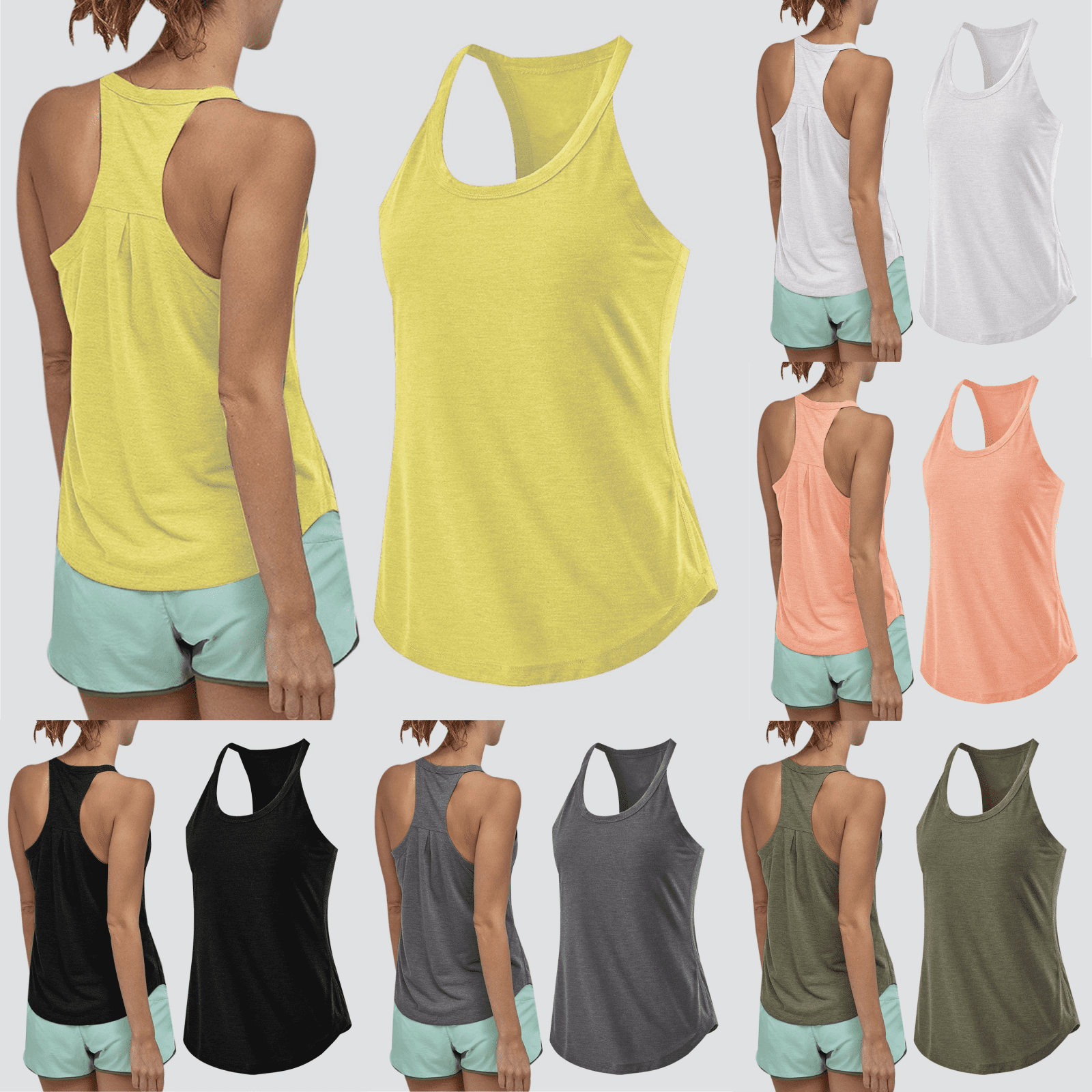 Royisotas Yellow Women Tank Tops Summer Athletic Sleeveless Camisoles ...