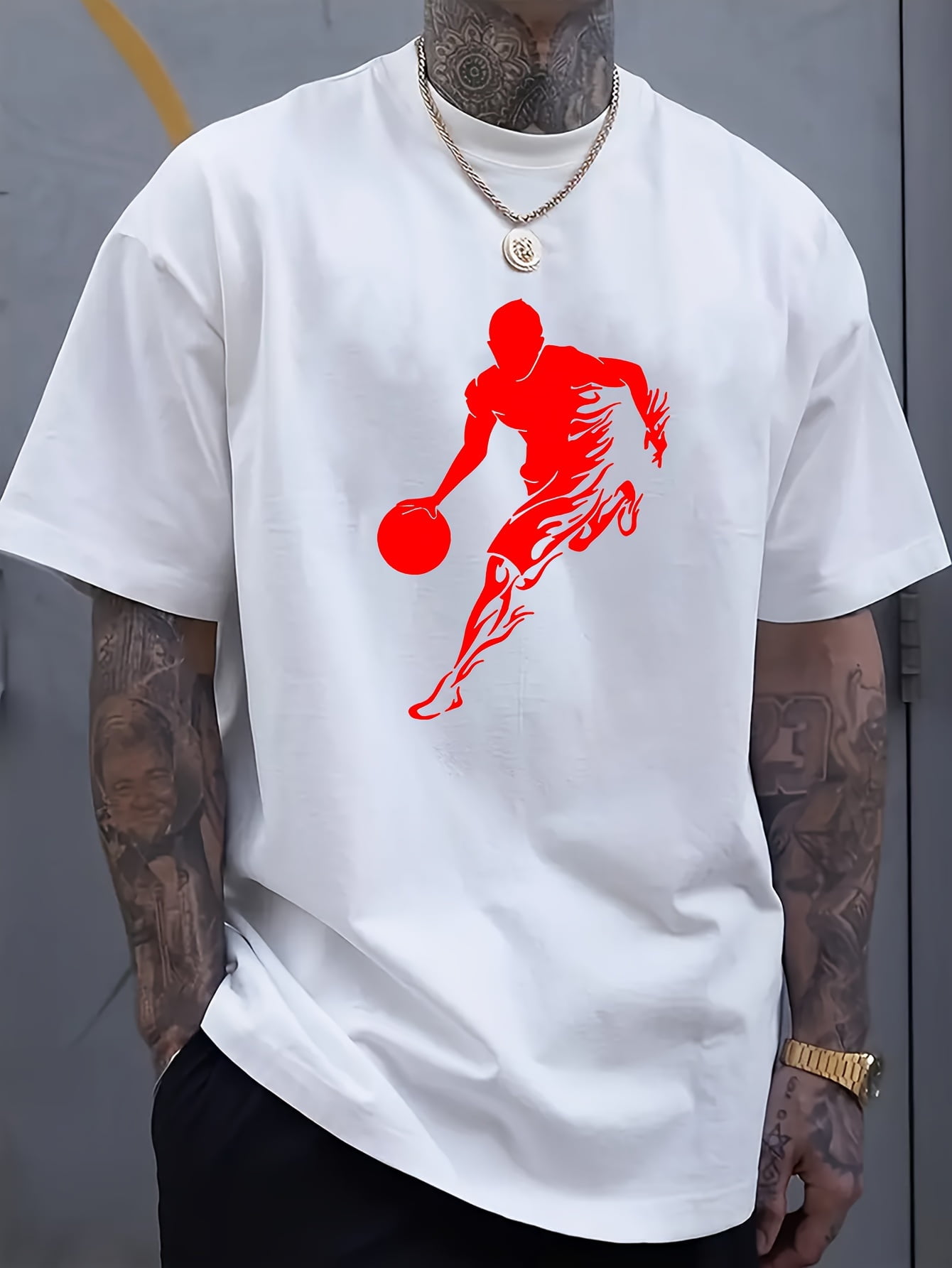 Royjerl Basketball Silhouette Print Unisex & Men's 180g Cotton T-Shirt ...