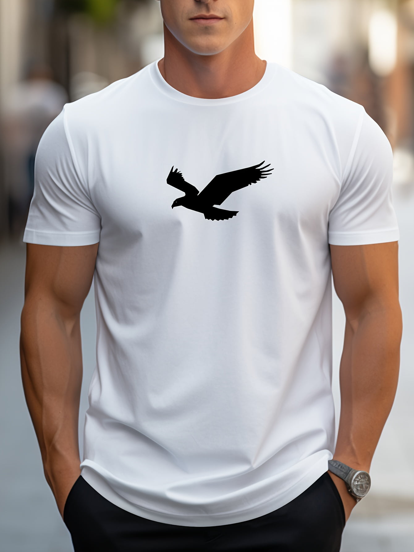 Royjerl Eagle Silhouette Print Unisex & Men's 180g Cotton T-Shirt ...
