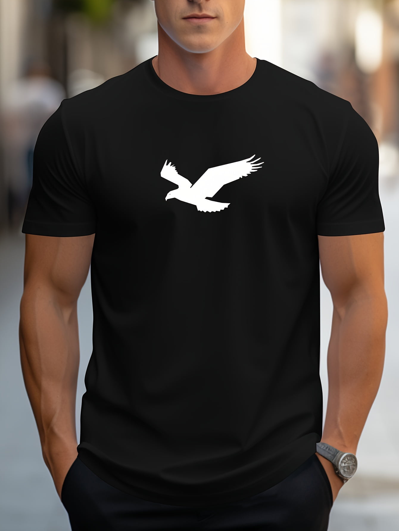Royjerl Eagle Silhouette Print Unisex & Men's 180g Cotton T-Shirt ...