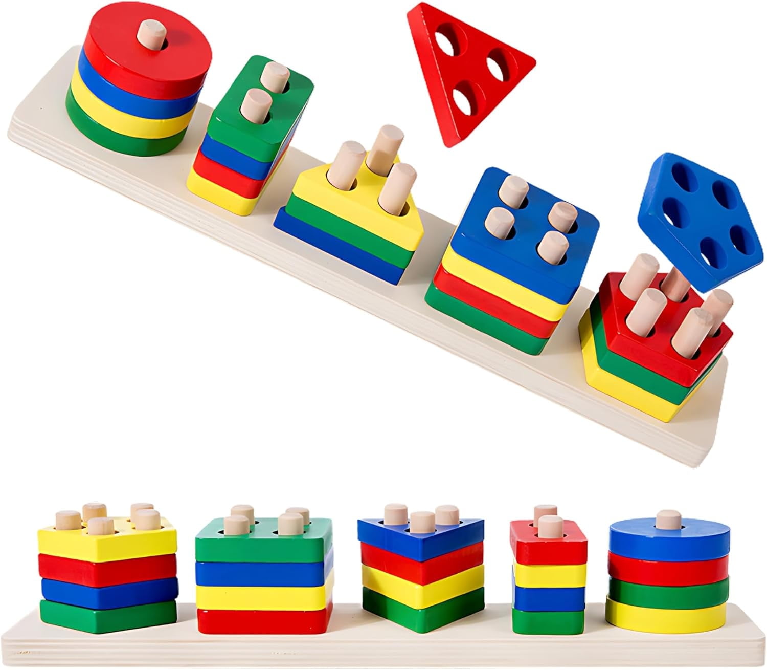 Royjerl Montessori-Inspired Wooden Sorting and Stacking Toys for ...