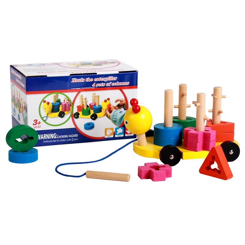 Royjerl Wooden Train with Shape Sorter & Pegs - Fine Motor Skills Toy ...