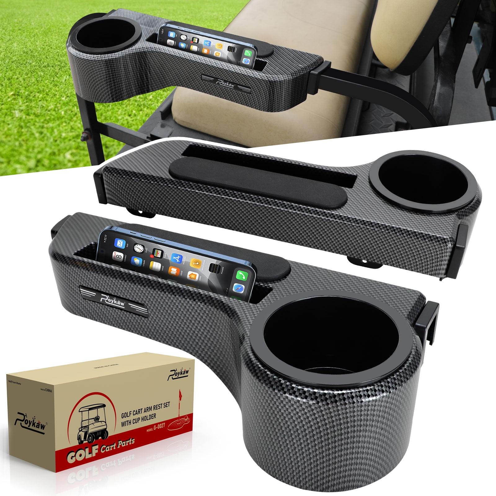 Roykaw Golf Cart Armrest w/Cup & Phone Holder for EZGO Club Car Yamaha ...