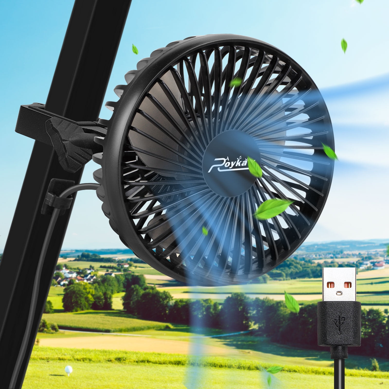 Roykaw Golf Cart Fan, USB Powered, 3 Speeds, 360Â° Rotation, Low Noise ...