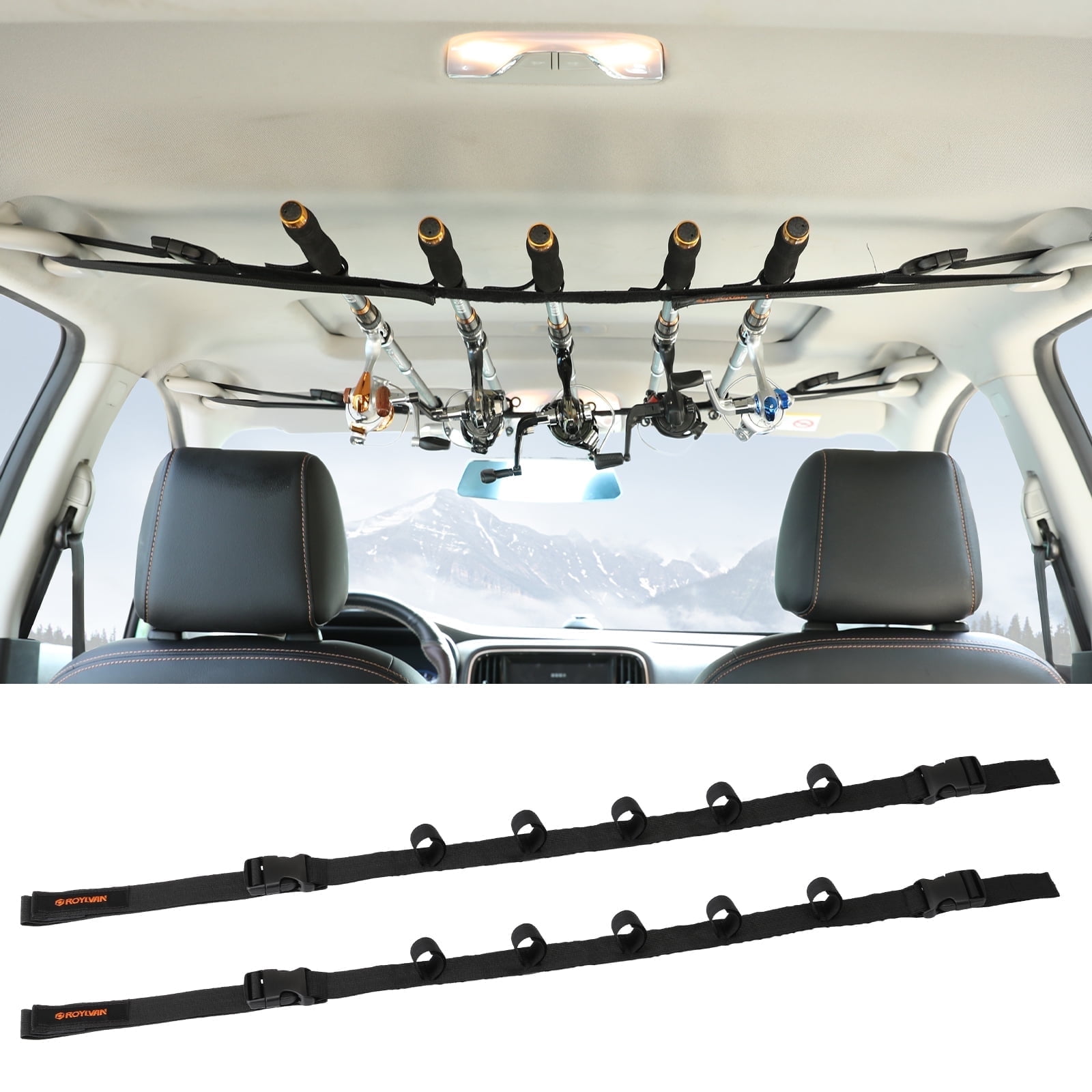 "Roylvan 2-Pack Adjustable Fishing Rod Rack Straps, 30-54"" Car Roof ...