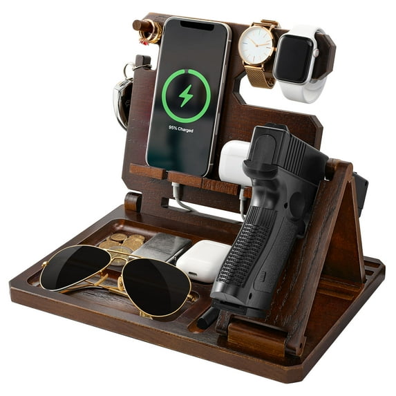 Roylvan Wood Desk Organizer with Gun Rack and Phone Dock, Ring Holder ...