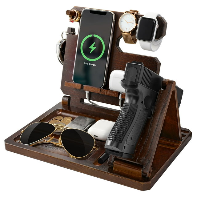 Roylvan Wood Desk Organizer with Gun Rack and Phone Dock, Ring Holder ...
