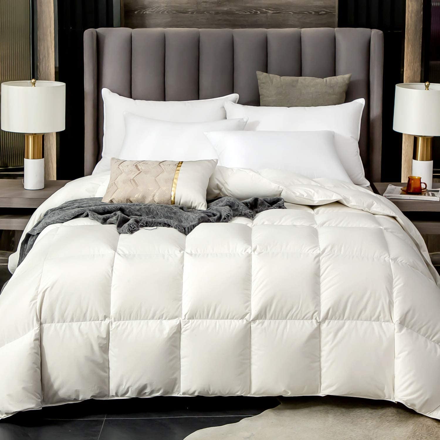 Royoliving Luxurious Goose Down Comforter 丨White All Season Twin Size Duvet Insert丨100% Cotton ...