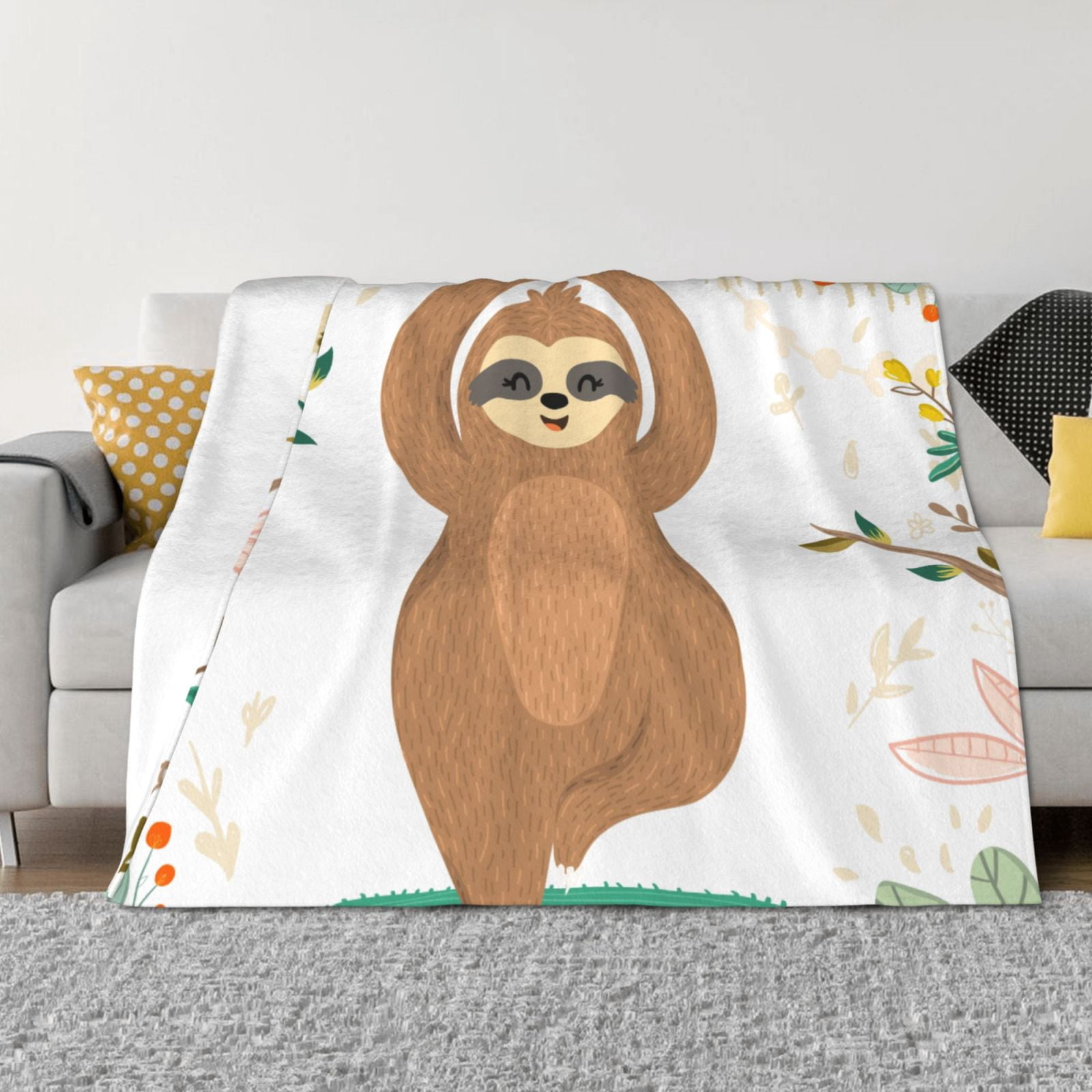 Rozeui Cute Sloth In Yoga Pose Tree for Flannel Blanket, Soft Fuzzy ...