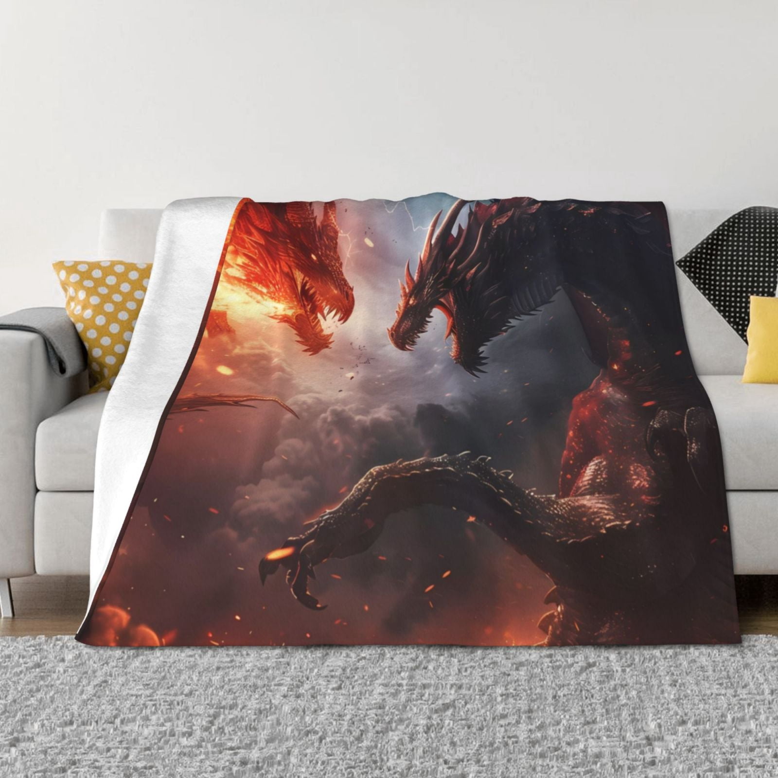 Rozeui Fire Sky Dragon for Flannel Blanket, Soft Fuzzy Plush King ...