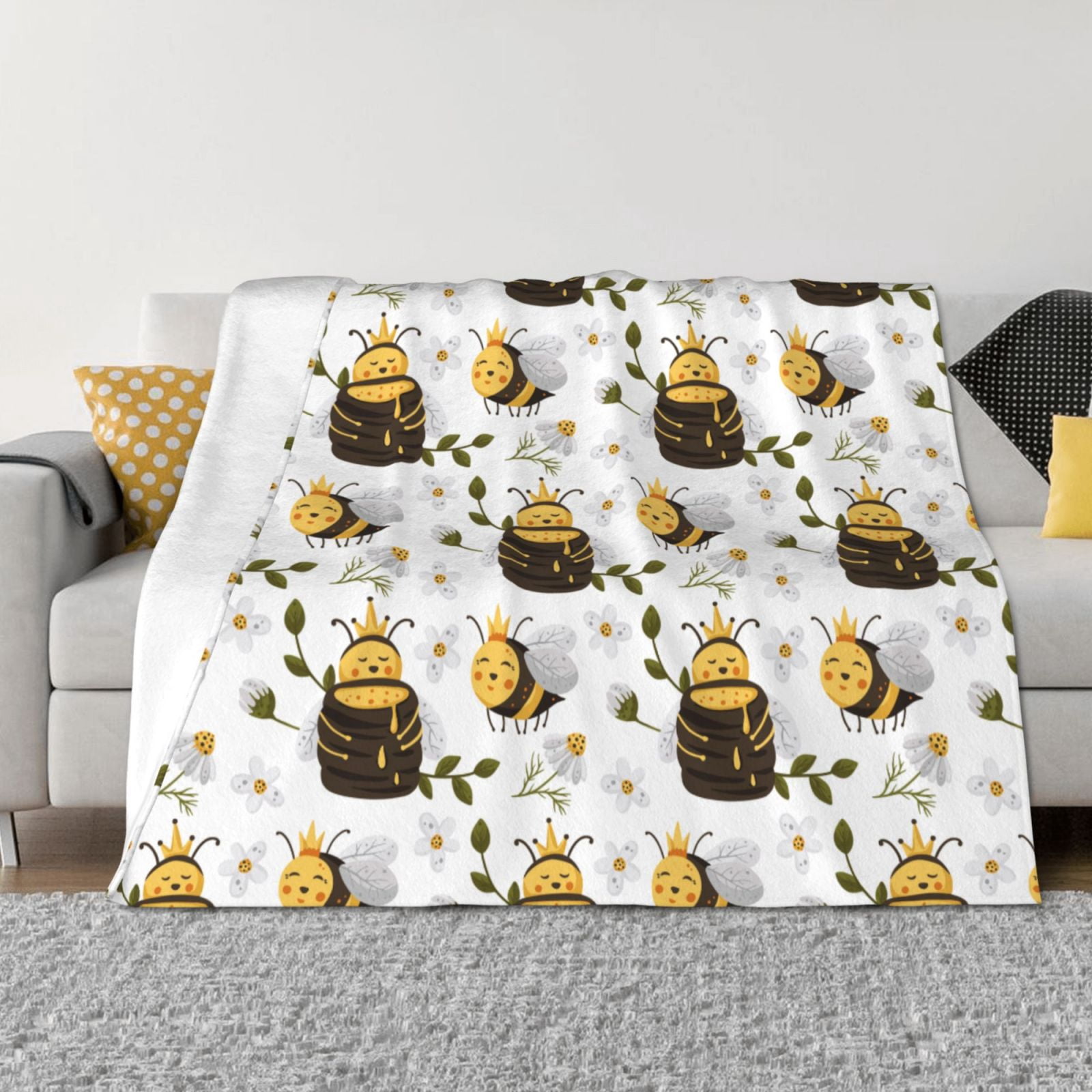 Rozeui Honey Bee Insect for Flannel Blanket, Soft Fuzzy Plush King ...