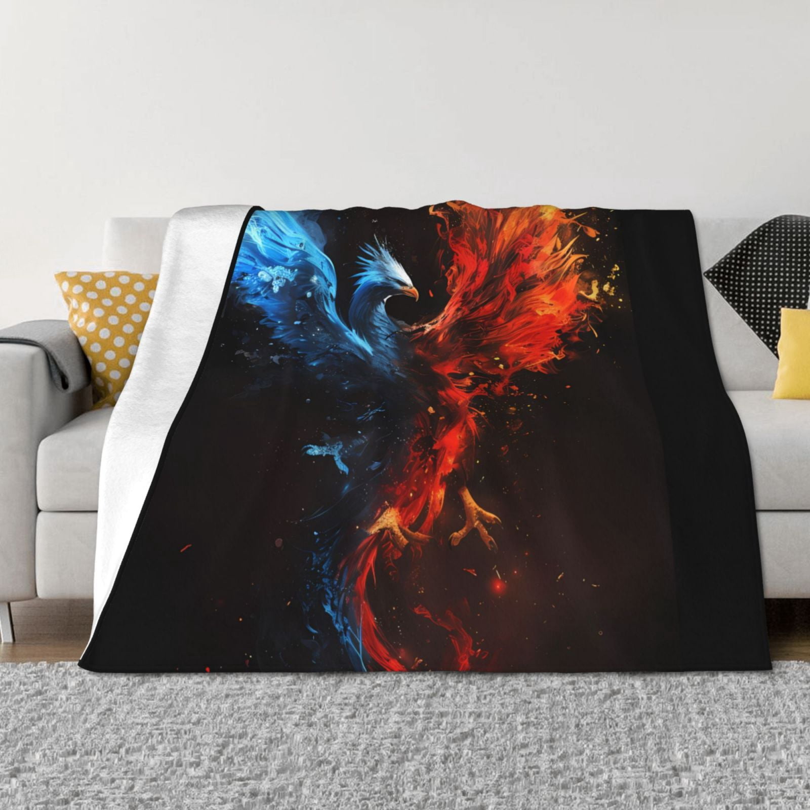 Rozeui Red And Blue Fire Bird for Flannel Blanket, Soft Fuzzy Plush ...