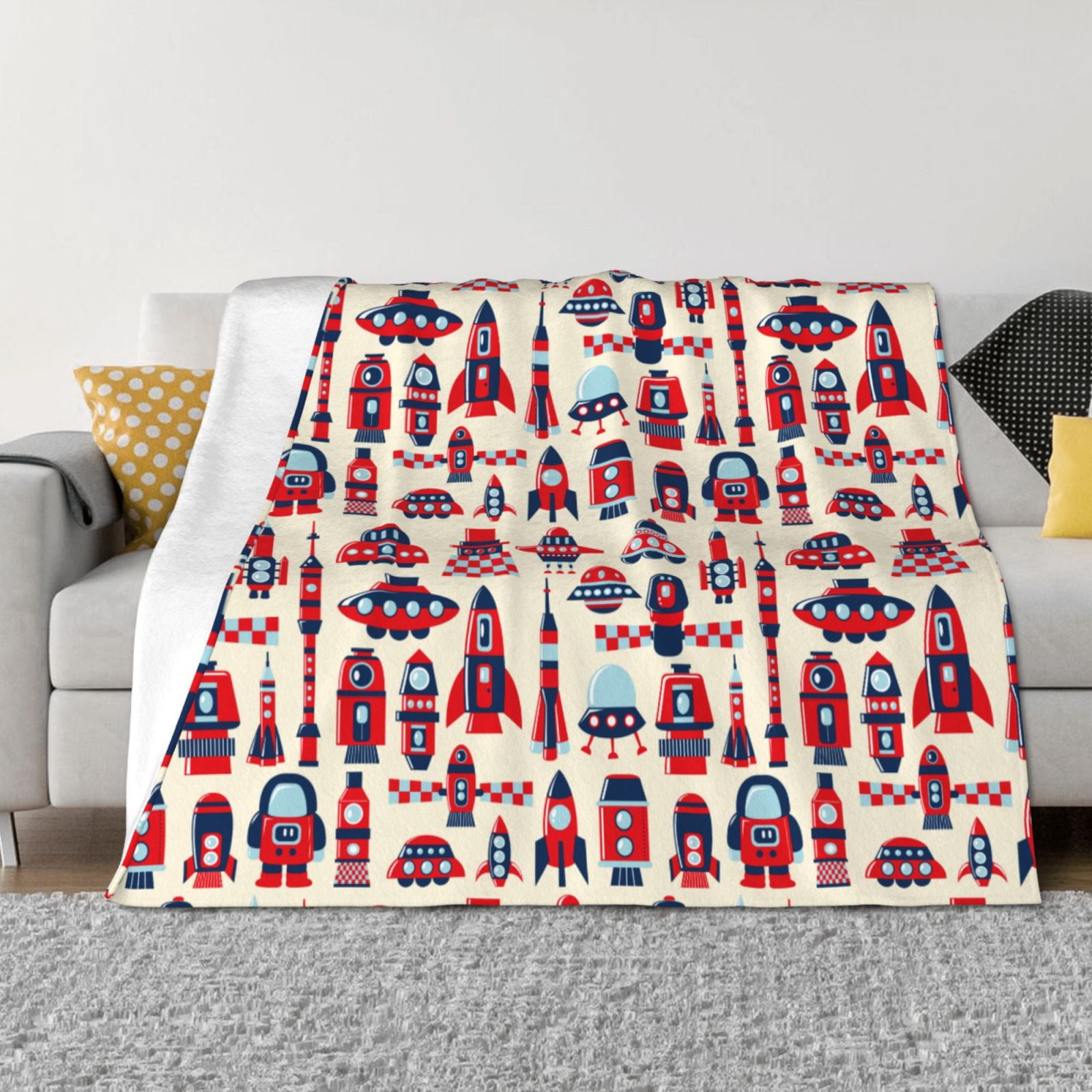 Rozeui Rocket Pattern for Flannel Blanket, Soft Fuzzy Plush King ...