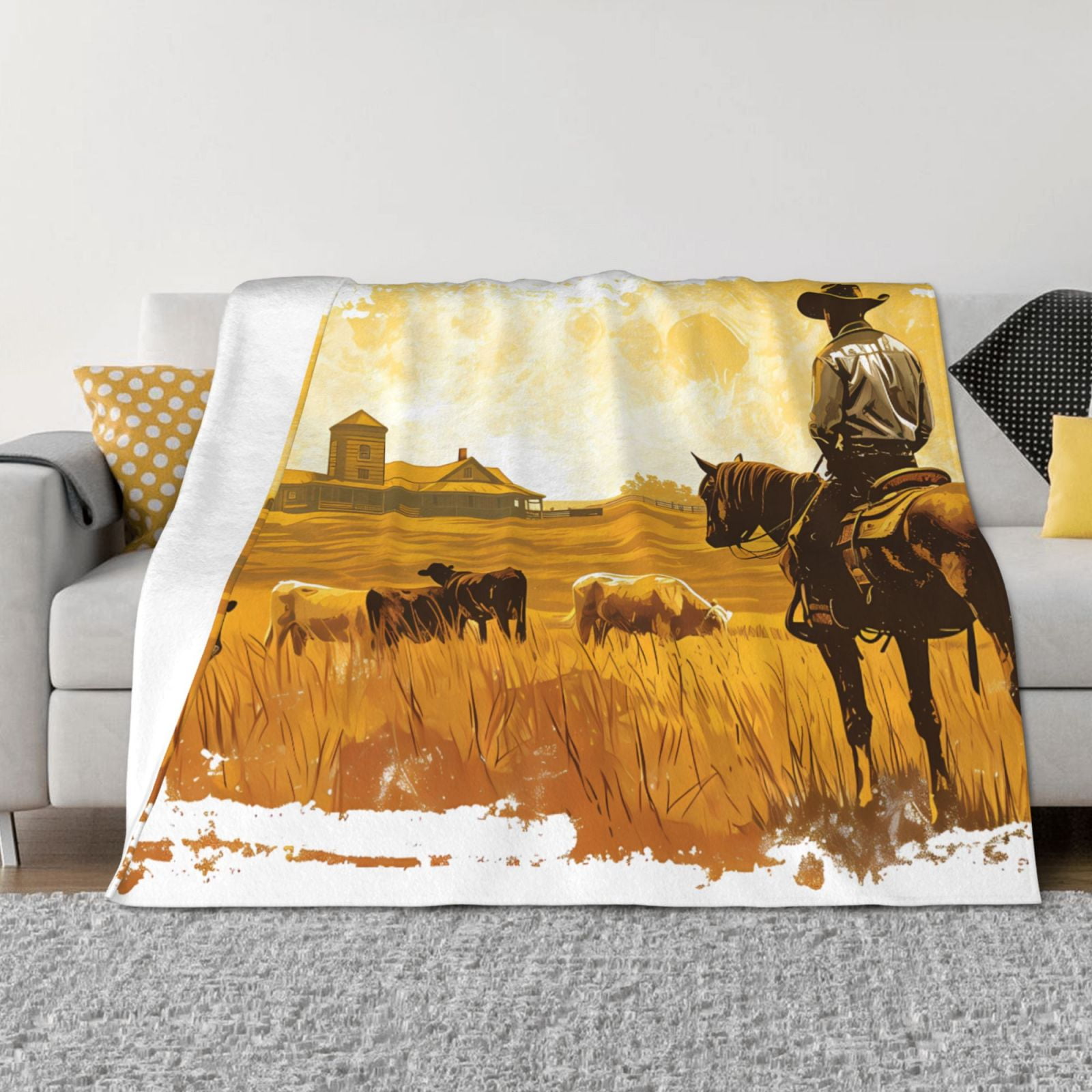 Rozeui Western Cowboy Ranch for Flannel Blanket, Soft Fuzzy Plush King ...