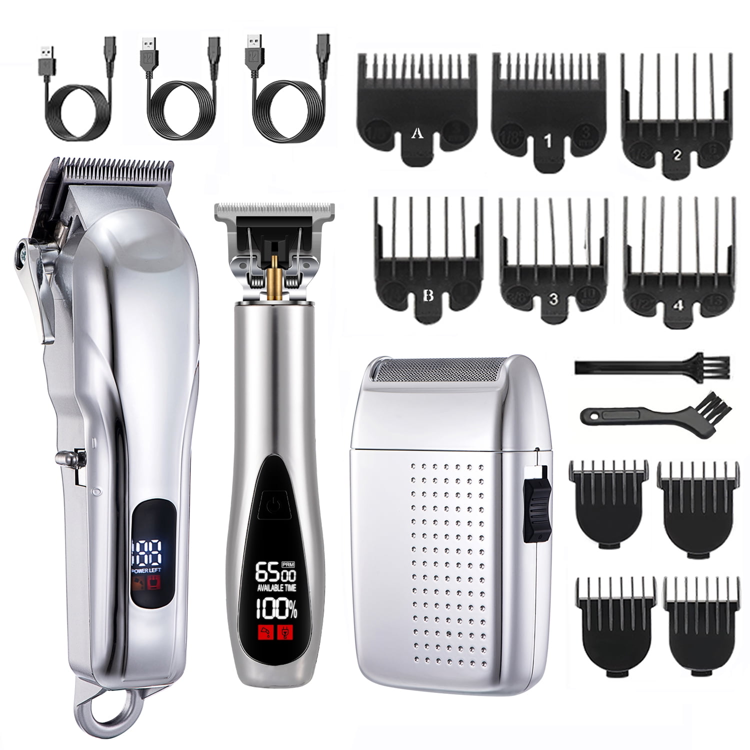 3 In 1 Professional Barber Clipper Set, T-Blade Trimmer & Foil Shaver ...