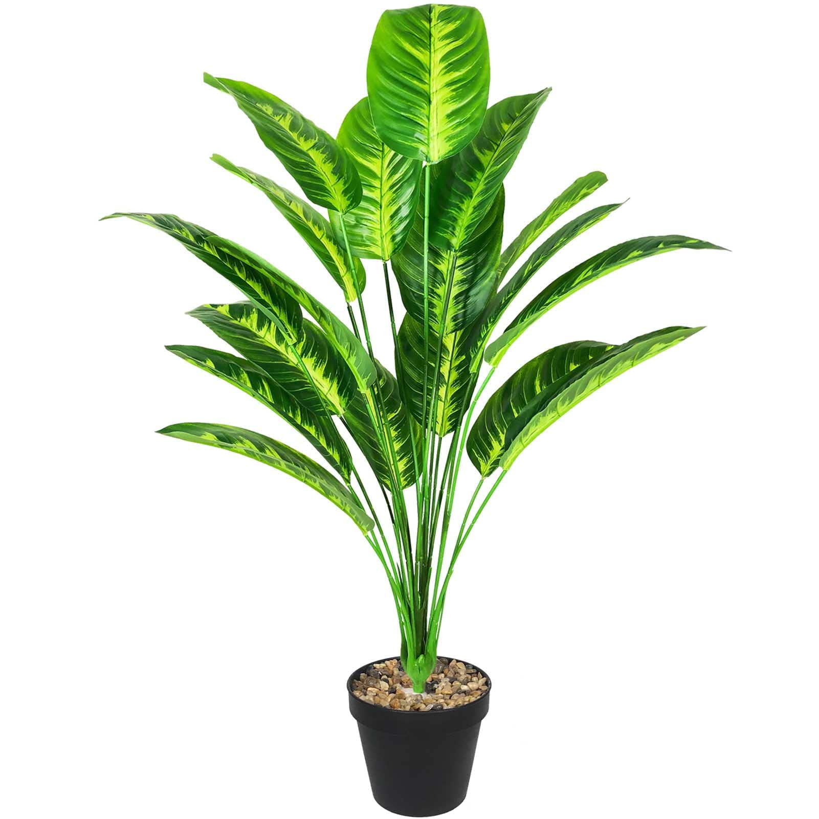 Rozwkeo Artificial Plants Fake Banana Tree with Green Leaves in Plastic ...