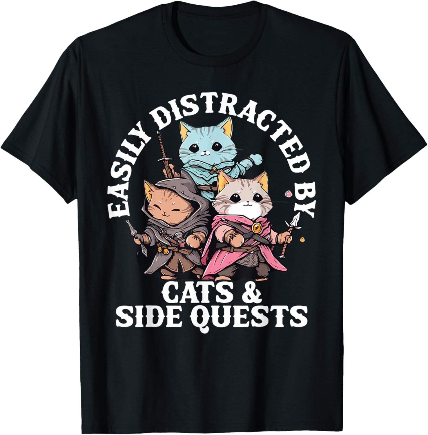 Rpg Gamer Cats Side Quest Distracted Nerdy Tabletop Fun Men T-Shirt ...