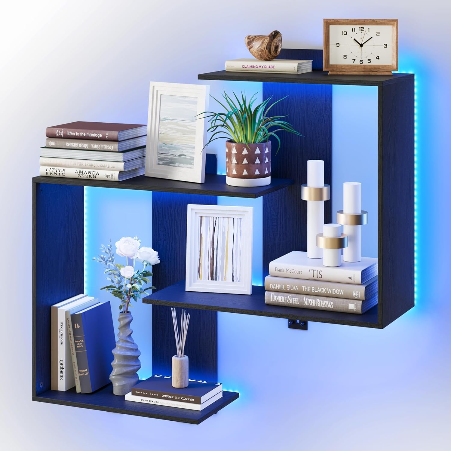 Rresyet Gaming Floating Shelves with Lights, Wall Mounted Display Shelf ...
