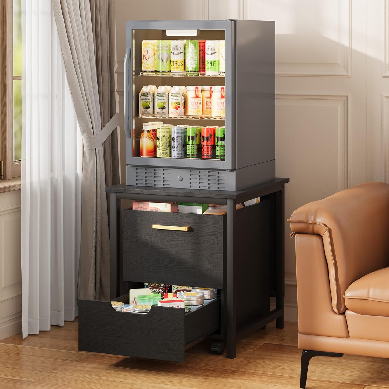 Rresyet Mini Fridge Stand with Freestanding Movable Cabinet & Lockable ...